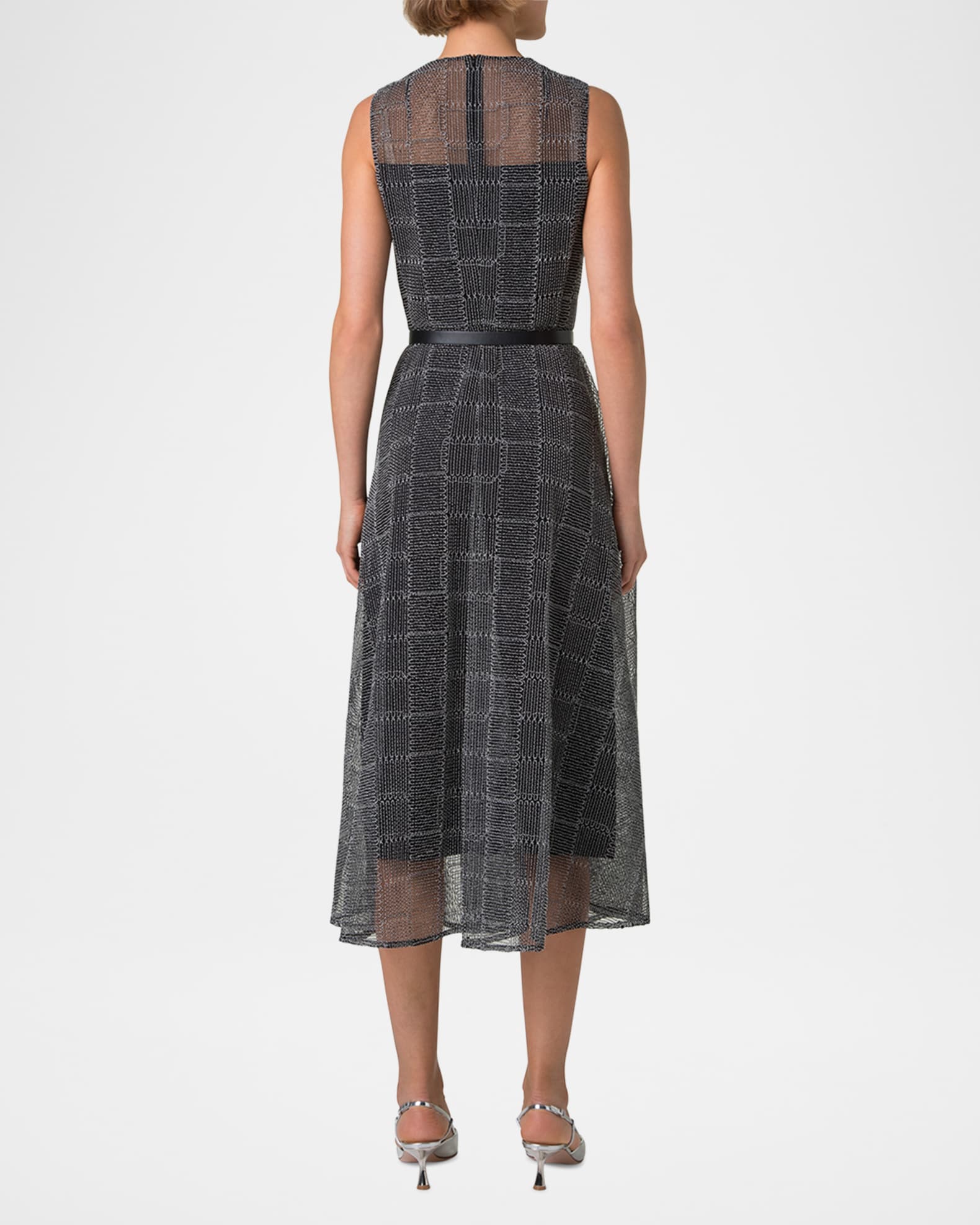 Akris Square Embroidered Tulle Sleeveless Midi Dress | Neiman Marcus