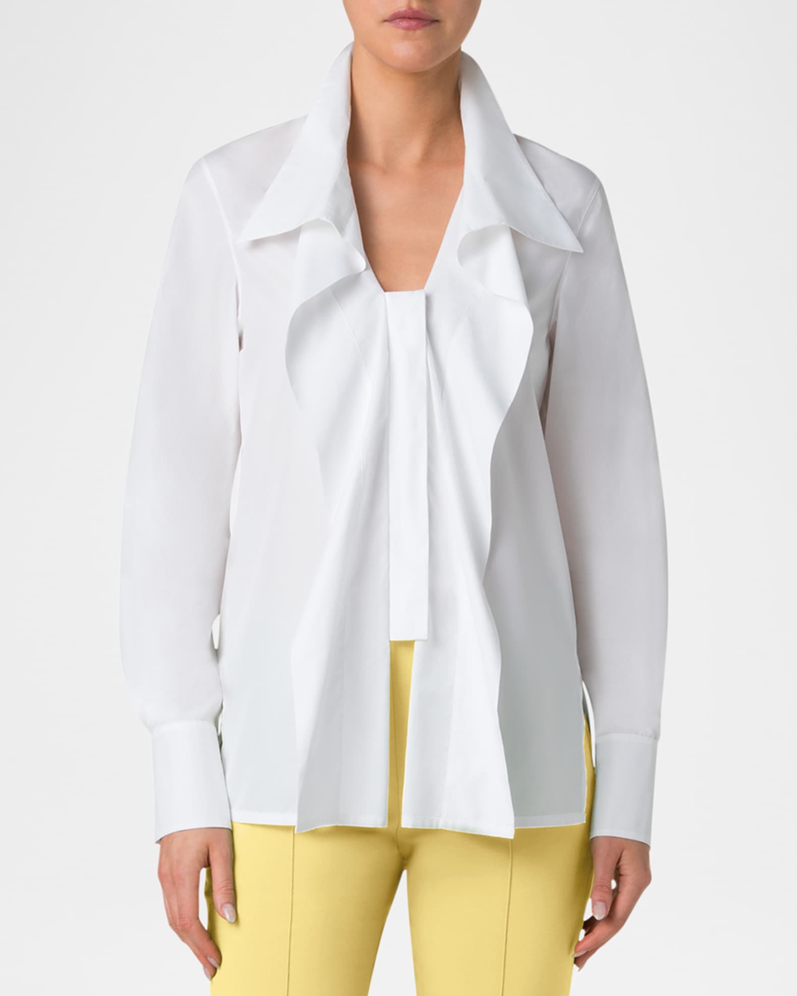 Akris Folding Collar Pleated Cotton Poplin Blouse | Neiman Marcus