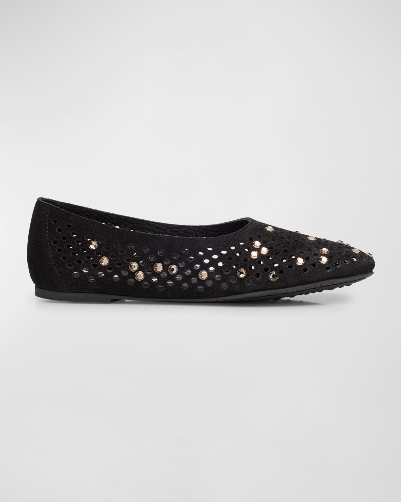 Pedro Garcia Ariane Perforated Suede Crystal Ballerina Flats | Neiman ...