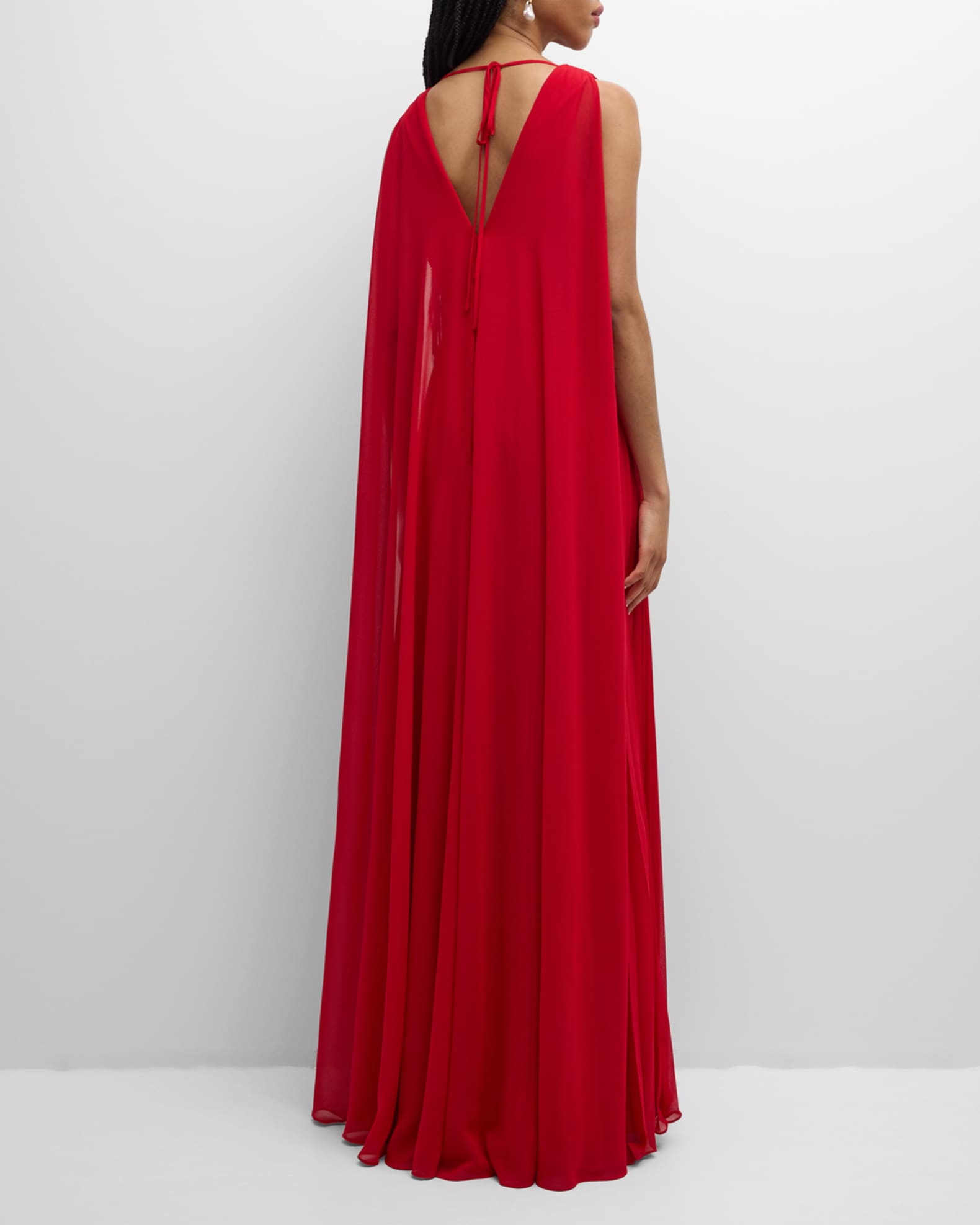 Rickie Freeman for Teri Jon Pleated A-Line Cape Gown | Neiman Marcus