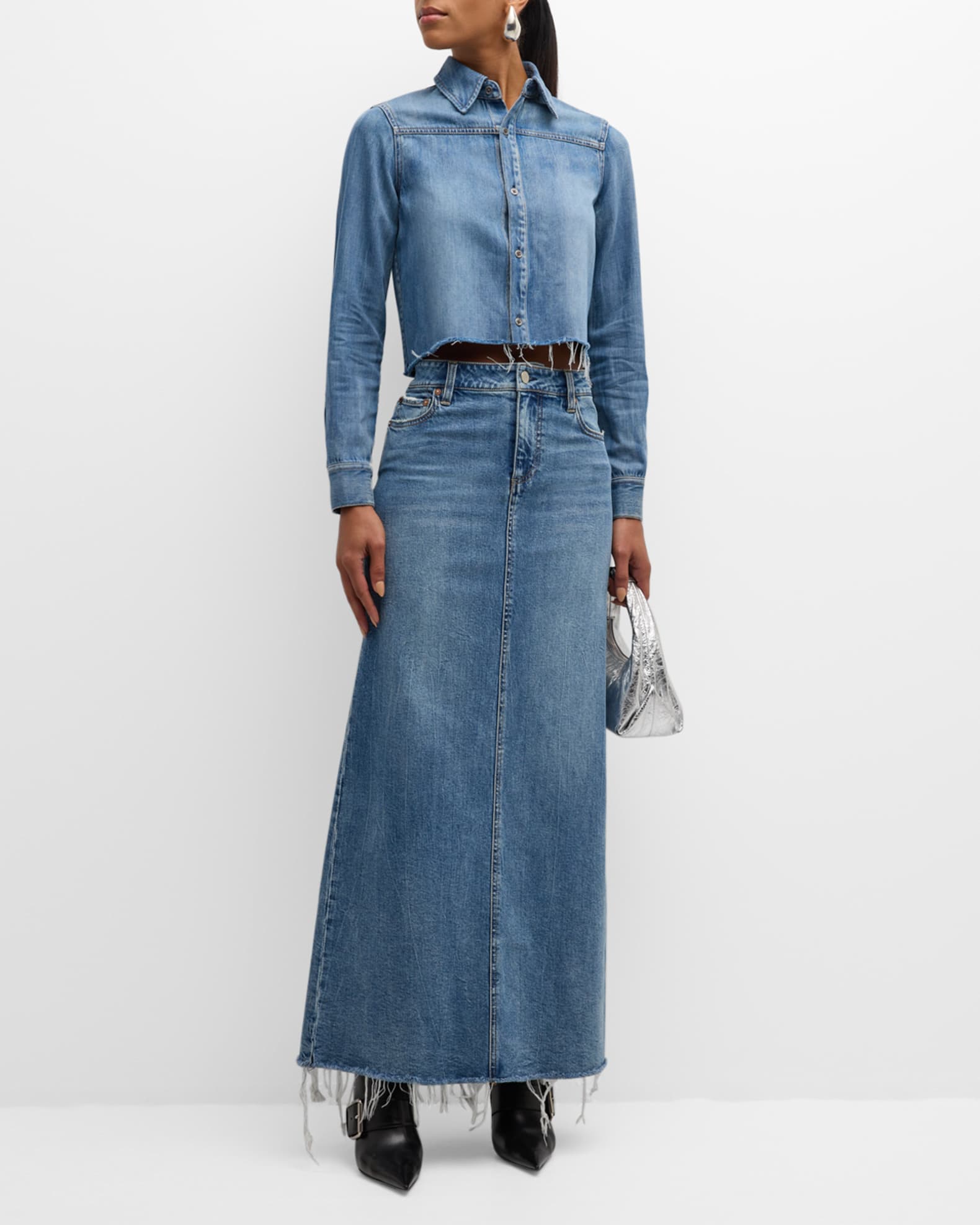 Alice + Olivia Marissa High-Rise Denim Maxi Skirt | Neiman Marcus