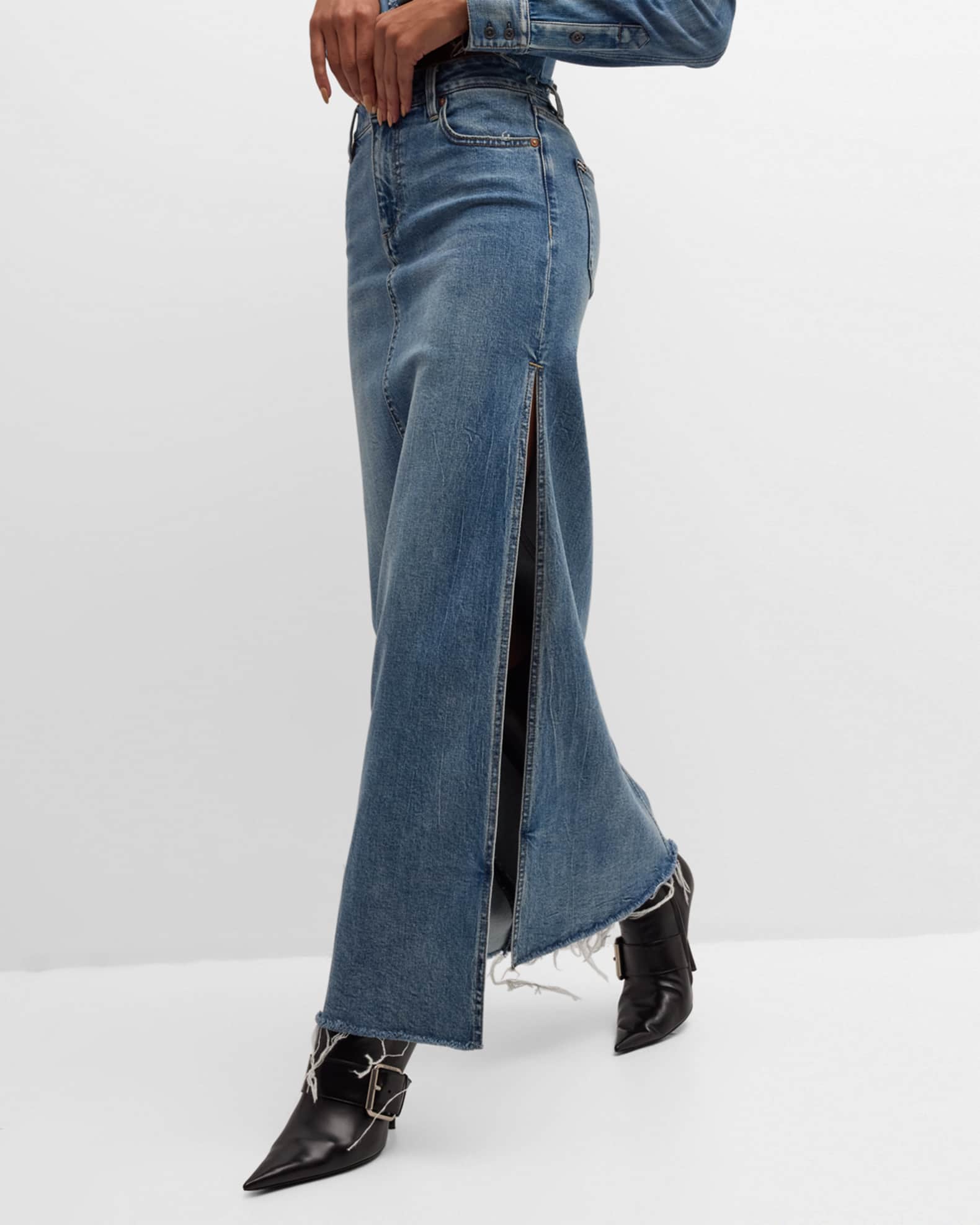 Alice + Olivia Marissa High-Rise Denim Maxi Skirt | Neiman Marcus
