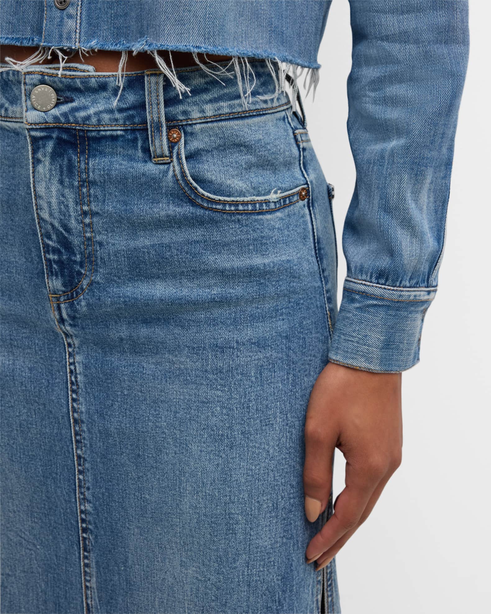 Alice + Olivia Marissa High-Rise Denim Maxi Skirt | Neiman Marcus