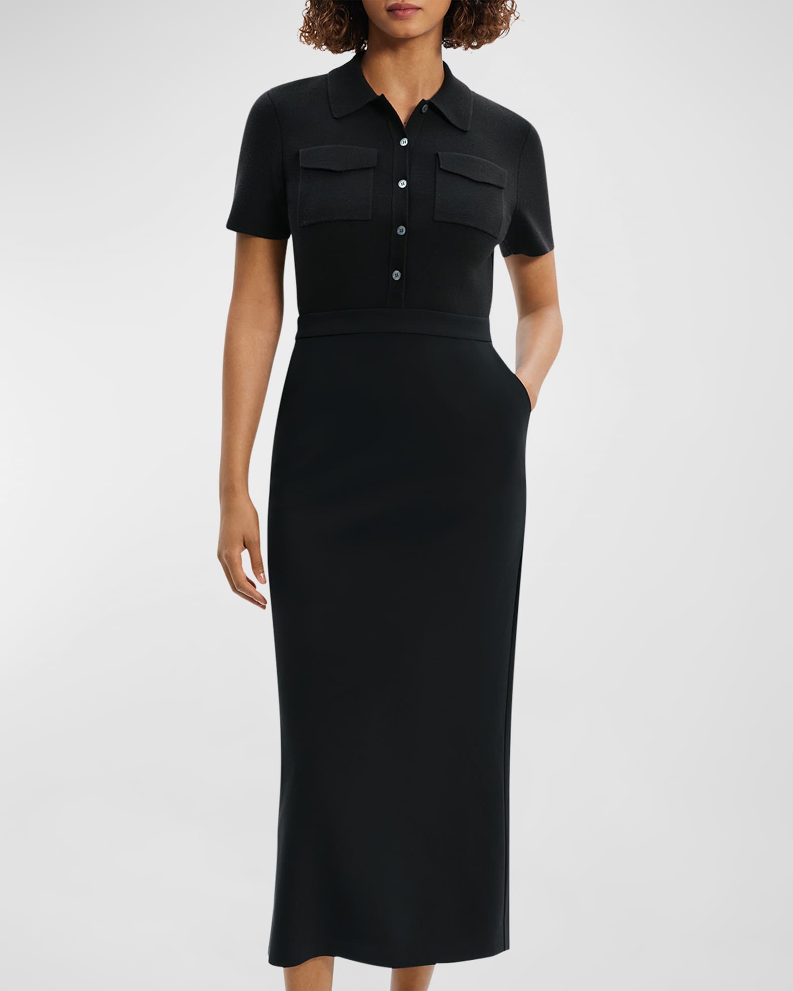 Theory Admiral Crepe Short-Sleeve Utility Midi Dress | Neiman Marcus Theory Admiral Crepe Short-Sleeve Utility Midi Dress | Neiman Marcus