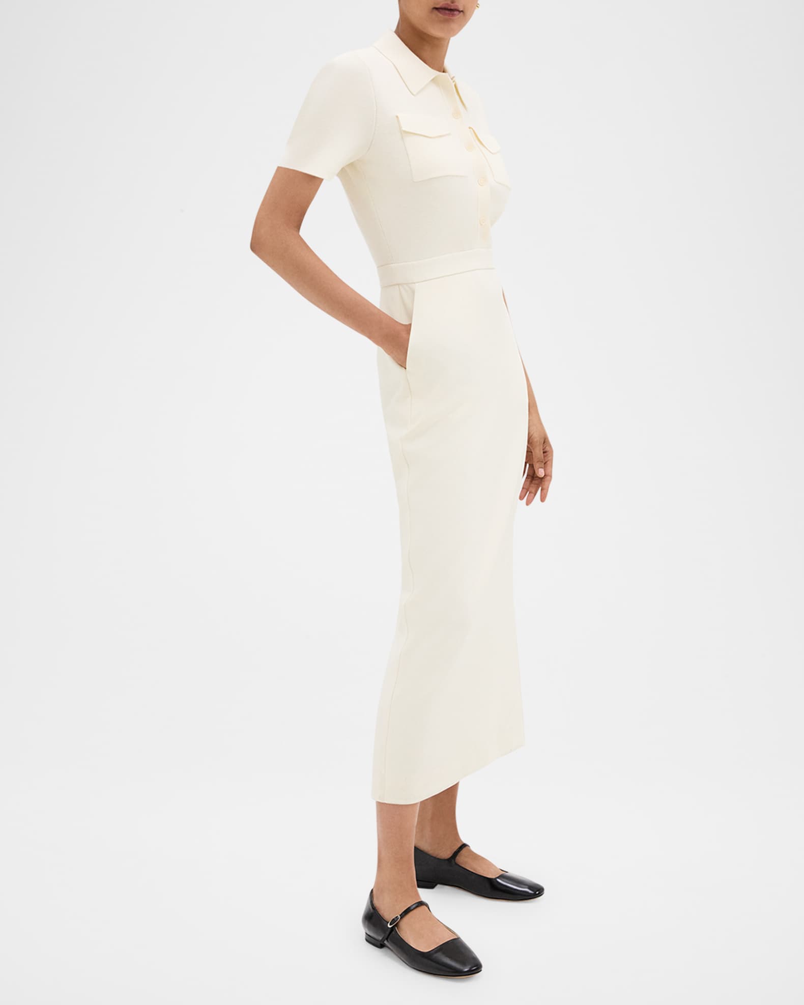 Theory Admiral Crepe Short-Sleeve Utility Midi Dress | Neiman Marcus Theory Admiral Crepe Short-Sleeve Utility Midi Dress | Neiman Marcus