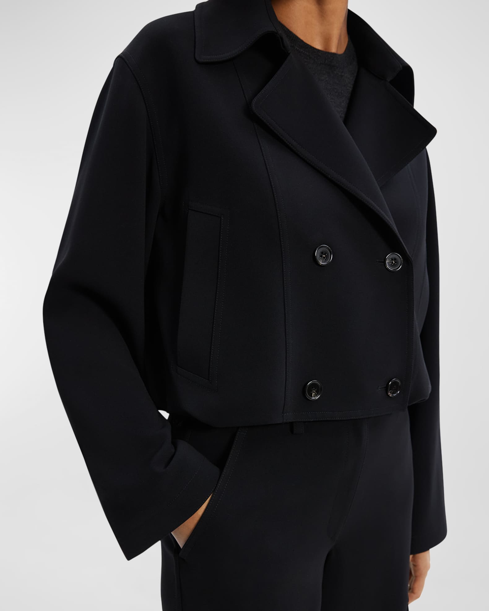 Theory Oversized Double-Breasted Crop Trench Coat | Neiman Marcus