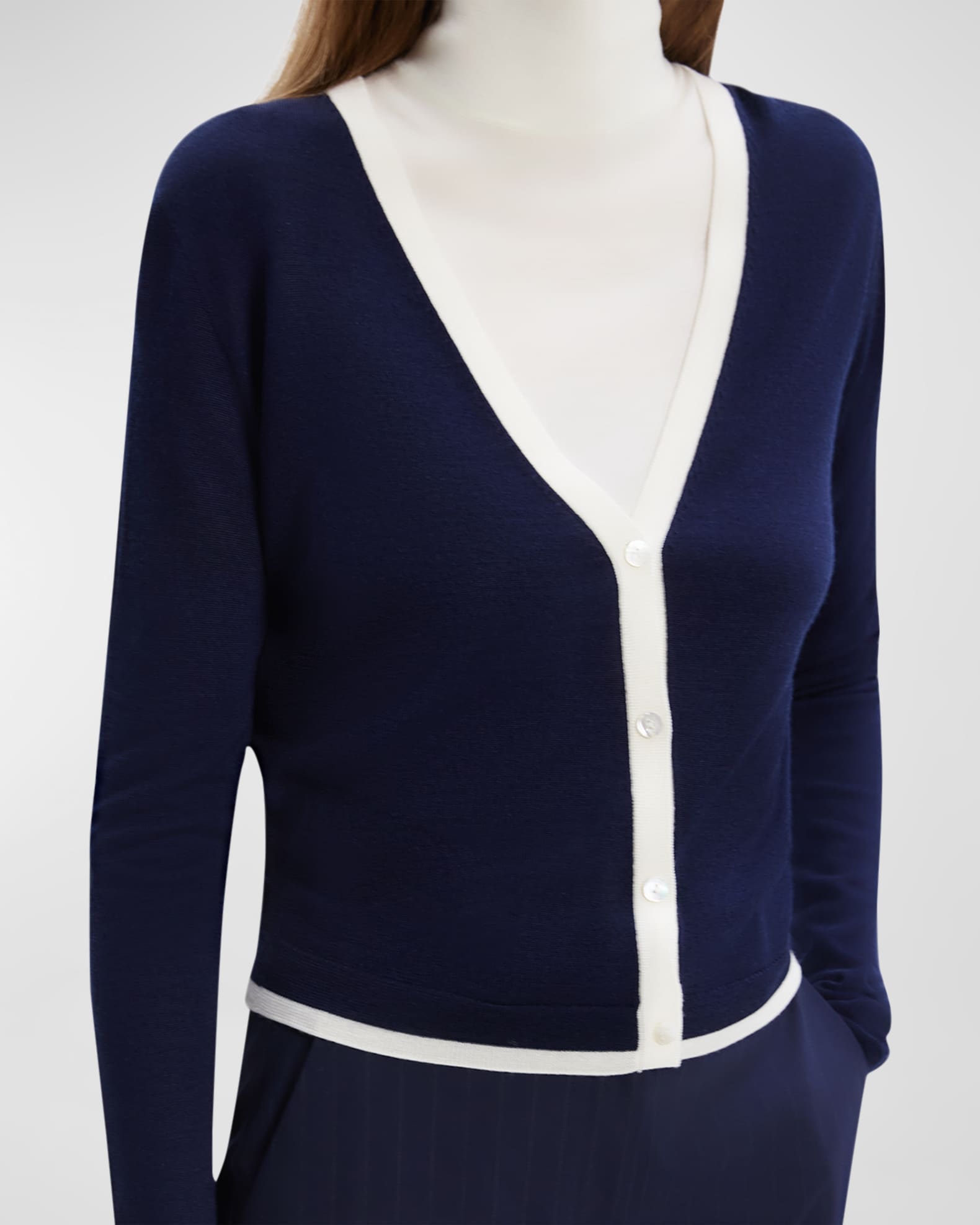Theory Neo Bering Tipped Wool-Blend Cardigan | Neiman Marcus