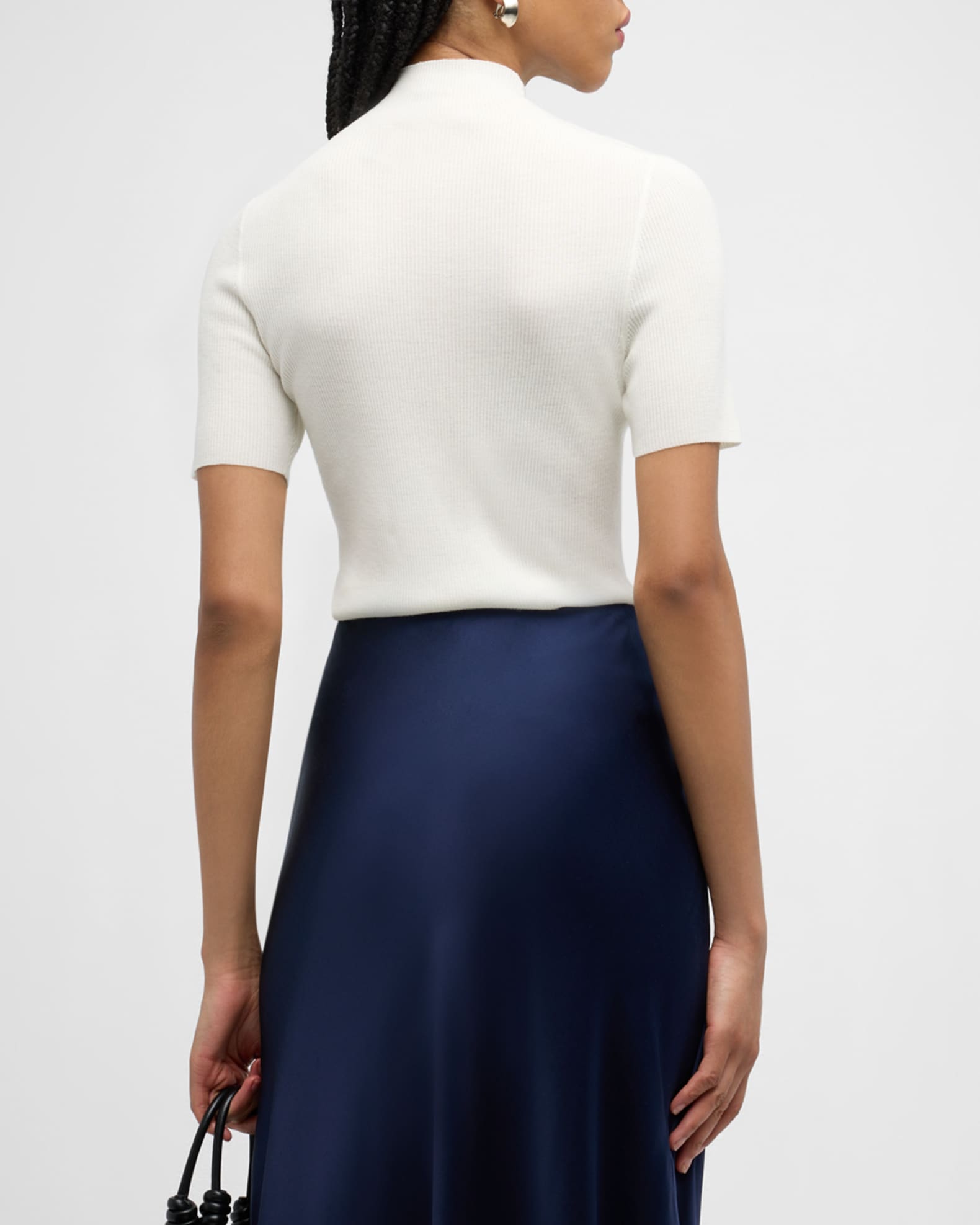 Theory Leenda Regal Merino Wool Short-Sleeve Mock-Neck Top | Neiman Marcus