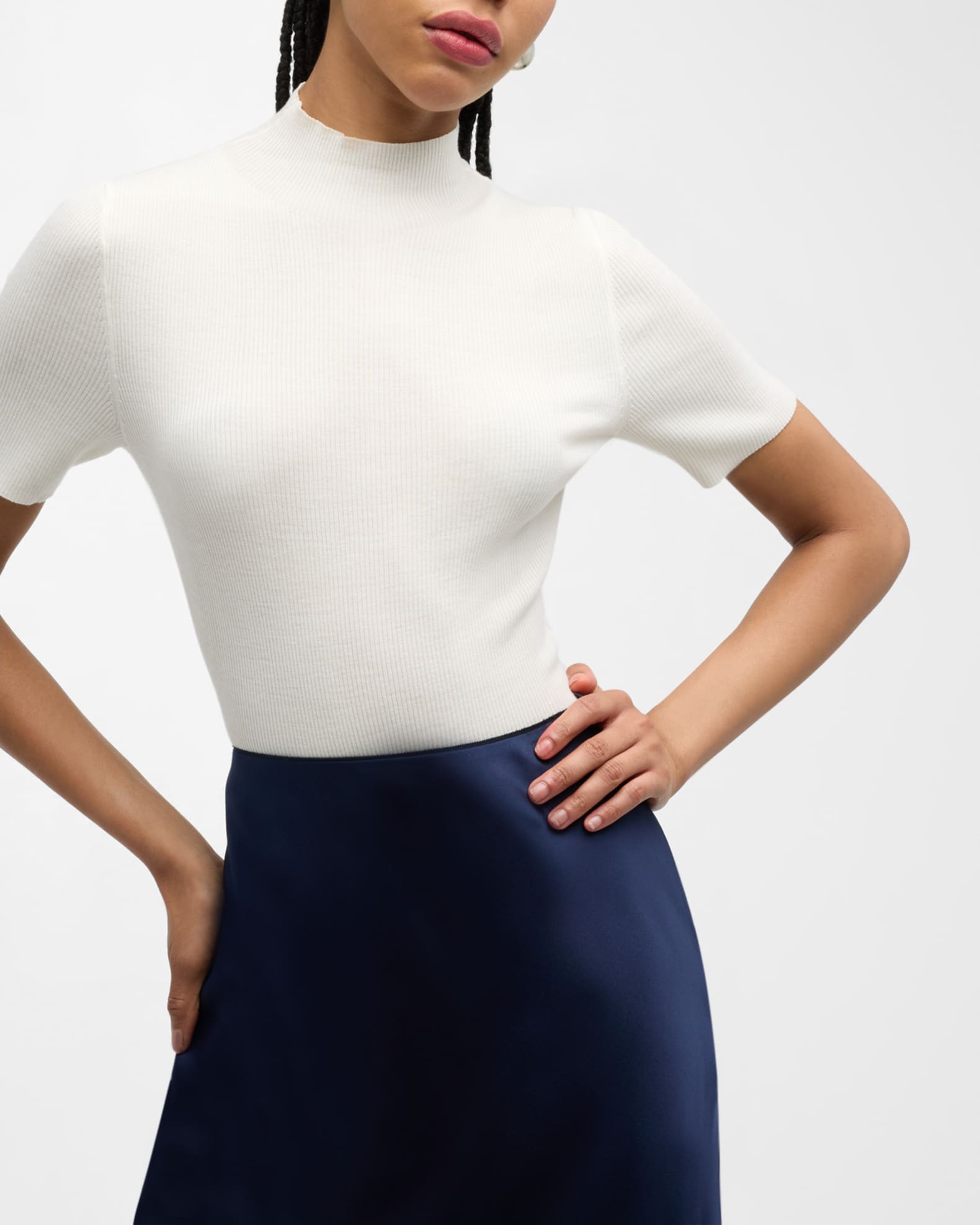 Theory Leenda Regal Merino Wool Short-Sleeve Mock-Neck Top | Neiman Marcus