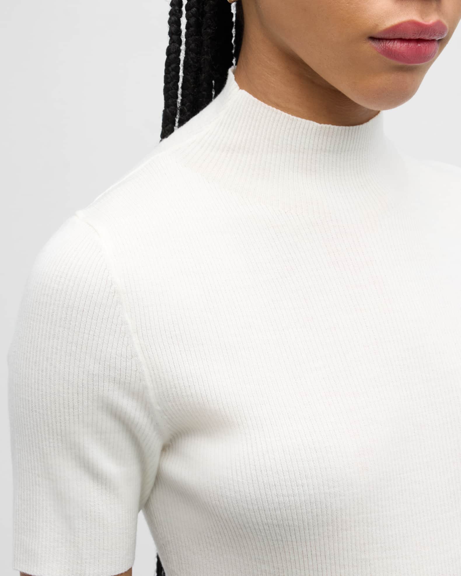 Theory Leenda Regal Merino Wool Short-Sleeve Mock-Neck Top | Neiman Marcus