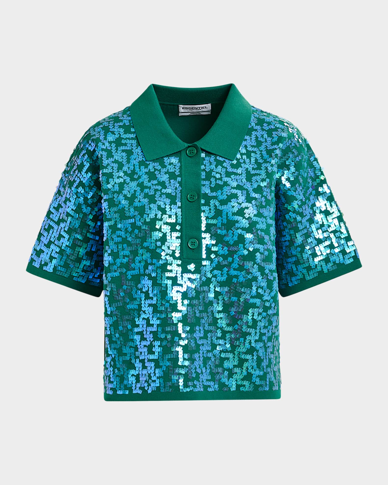 Essentiel Antwerp Glitz Sequin-Embroidered Short-Sleeve Polo Top ...