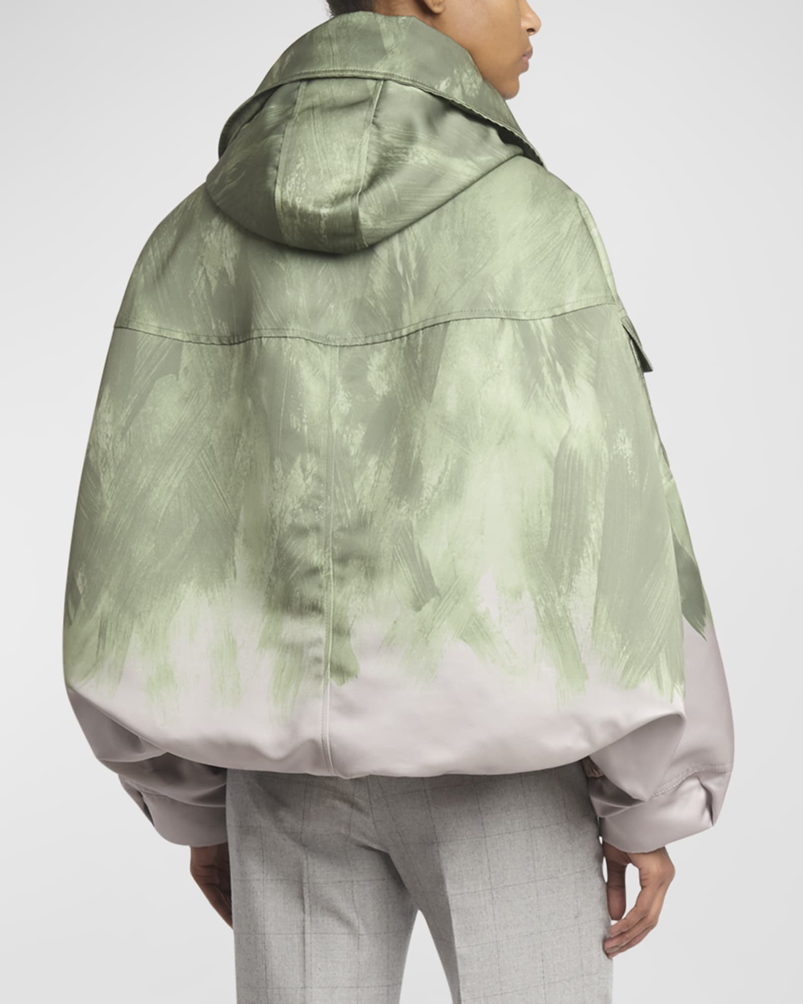 Dries Van Noten Vanilla Brushstroke-Print Hooded Balloon Jacket ...