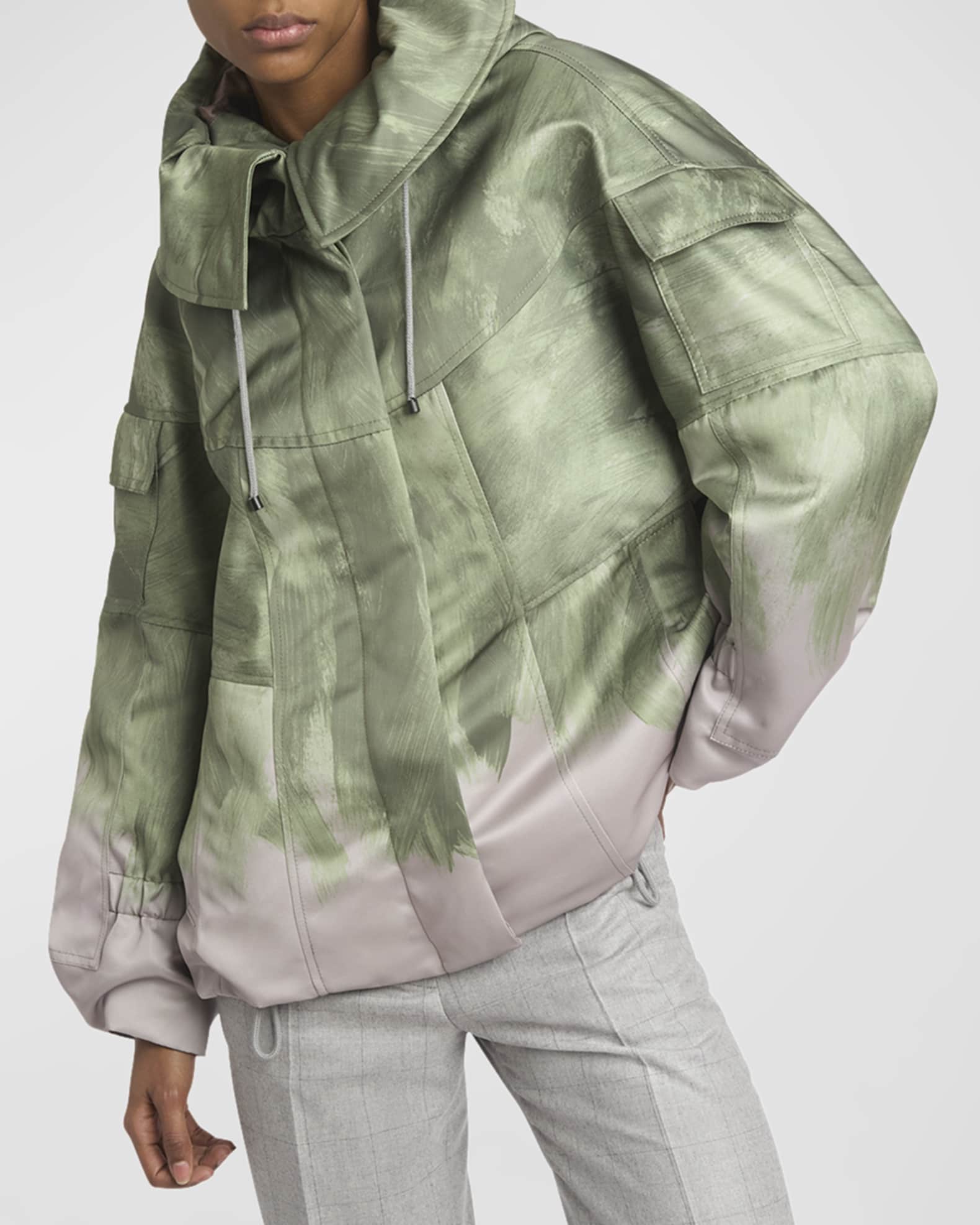 Dries Van Noten Vanilla Brushstroke-Print Hooded Balloon Jacket ...