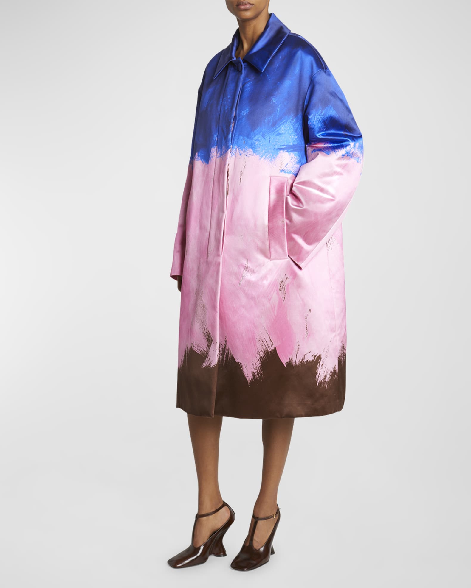 Dries Van Noten Ranks Brushstroke-Print Oversized Silk Coat | Neiman Marcus