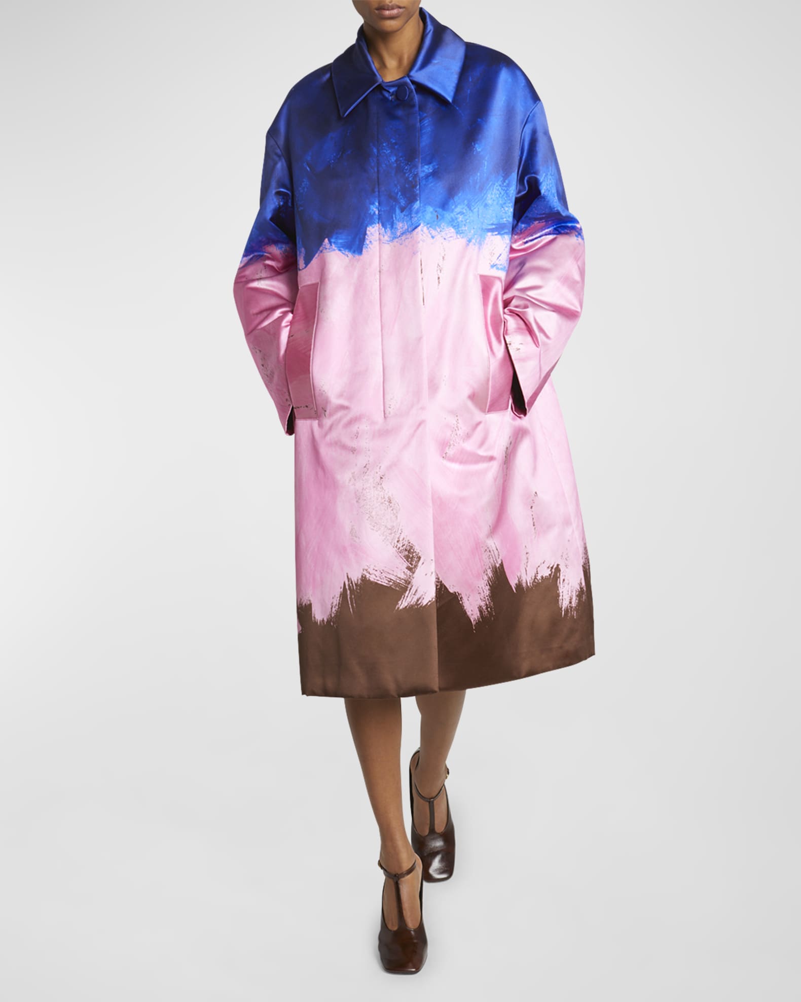 Dries Van Noten Ranks Brushstroke-Print Oversized Silk Coat | Neiman Marcus