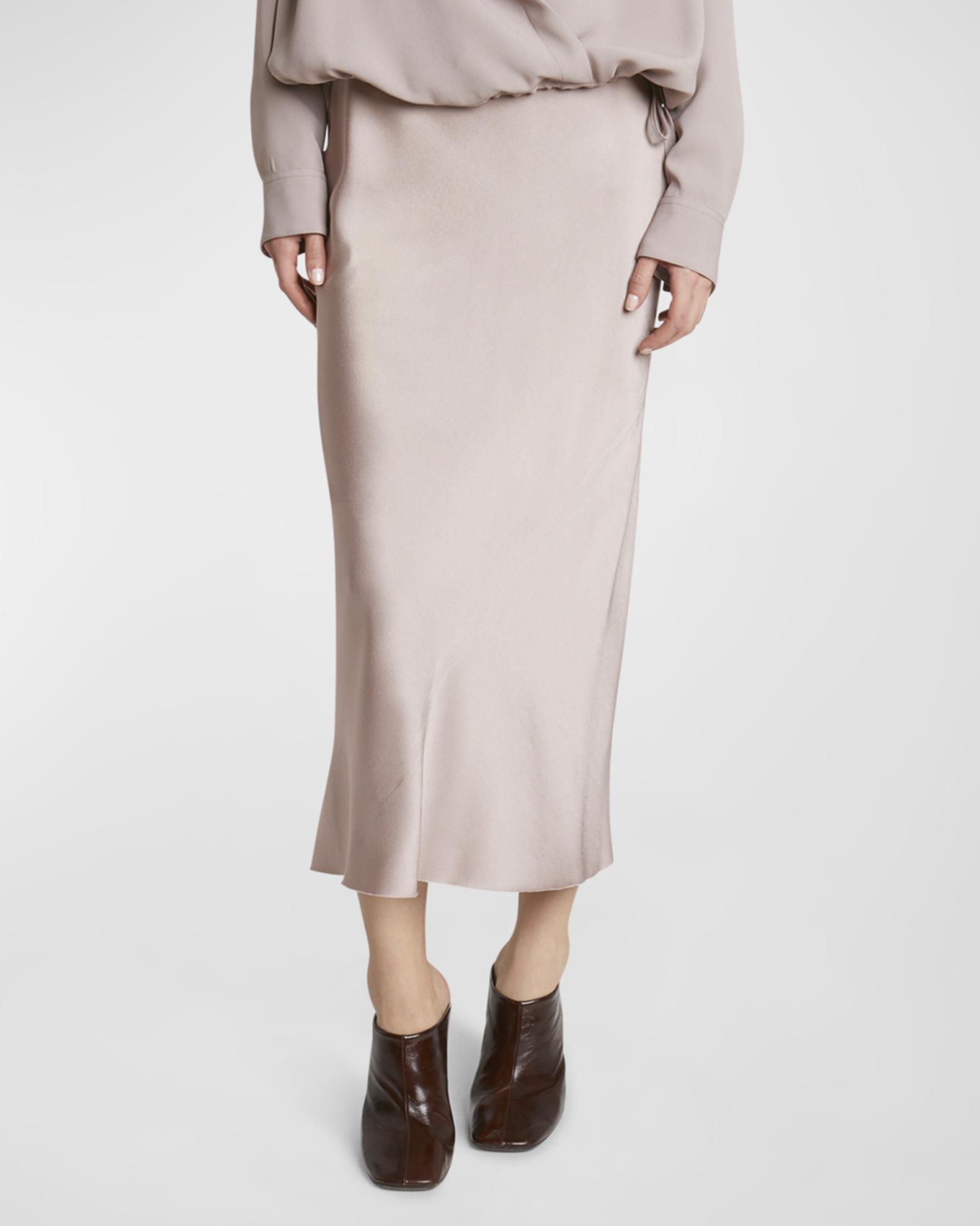 Dries Van Noten Sati Slit-Hem Satin Midi Skirt | Neiman Marcus