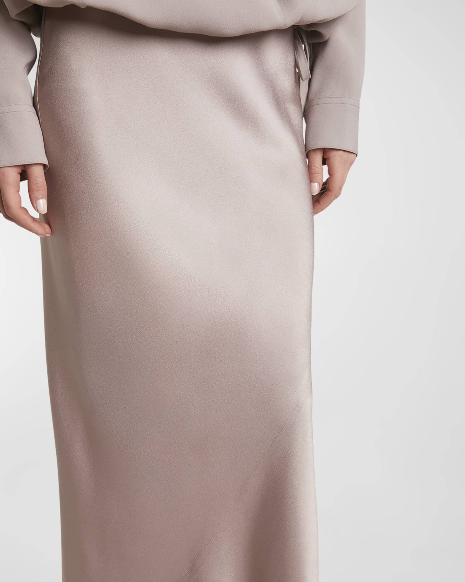 Dries Van Noten Sati Slit-Hem Satin Midi Skirt | Neiman Marcus