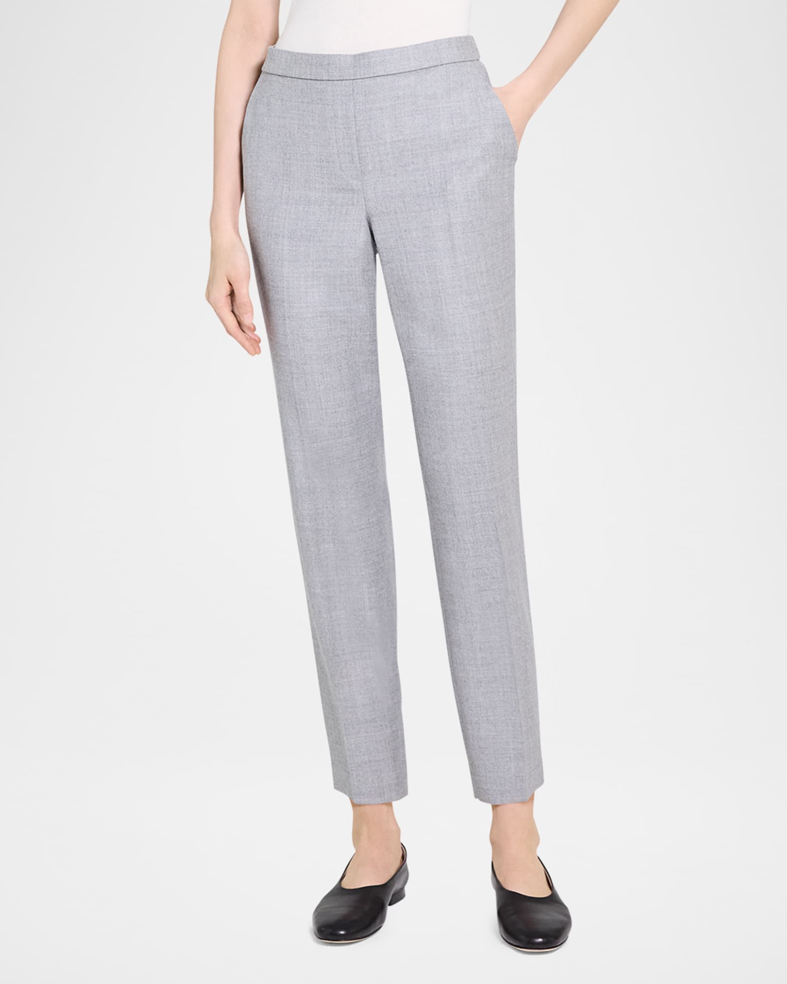 Treeca Virgin Wool Flannel Cropped Pull-On Pants | Neiman Marcus
