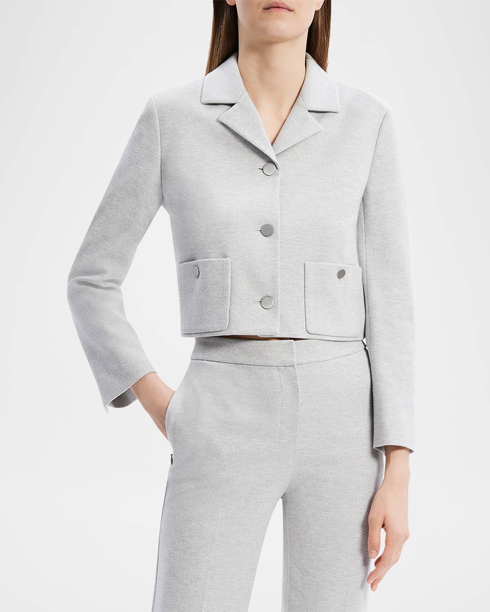 Theory Boxy Cropped Patch Pocket Jacket | Neiman Marcus