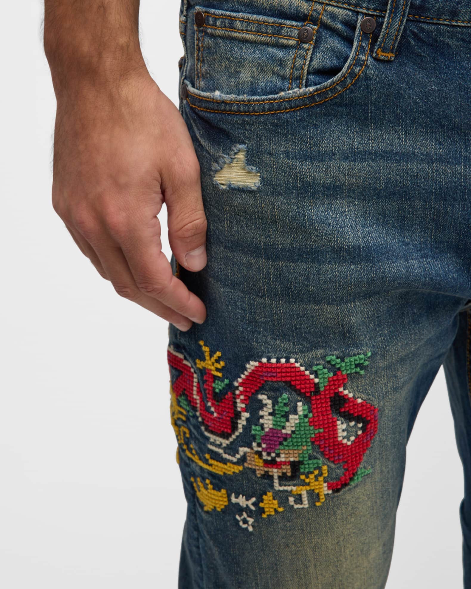 ICECREAM Men's World Tour Embroidered Jeans | Neiman Marcus