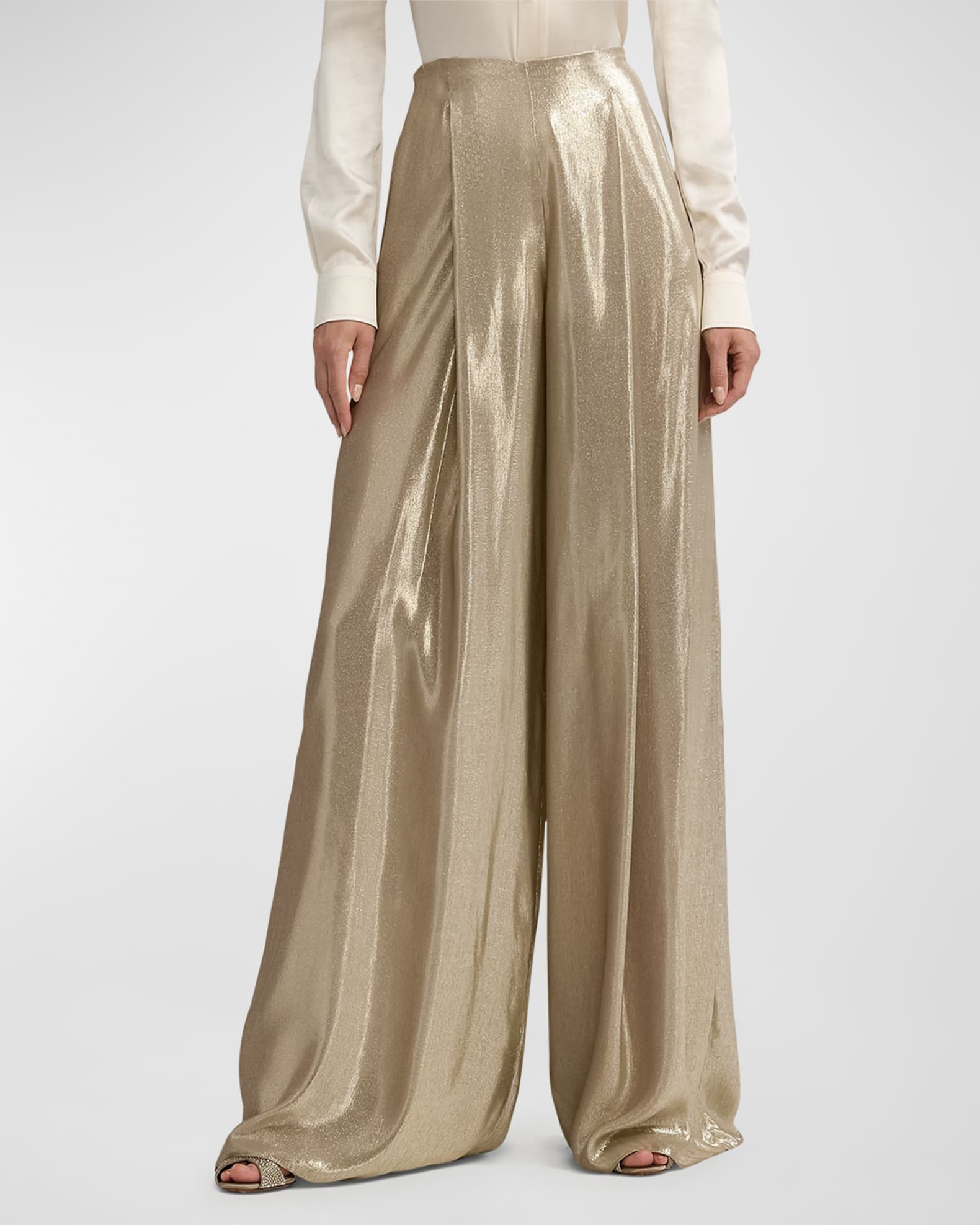 Ralph Lauren Collection Franncis Striped Metallic Chiffon Pants ...