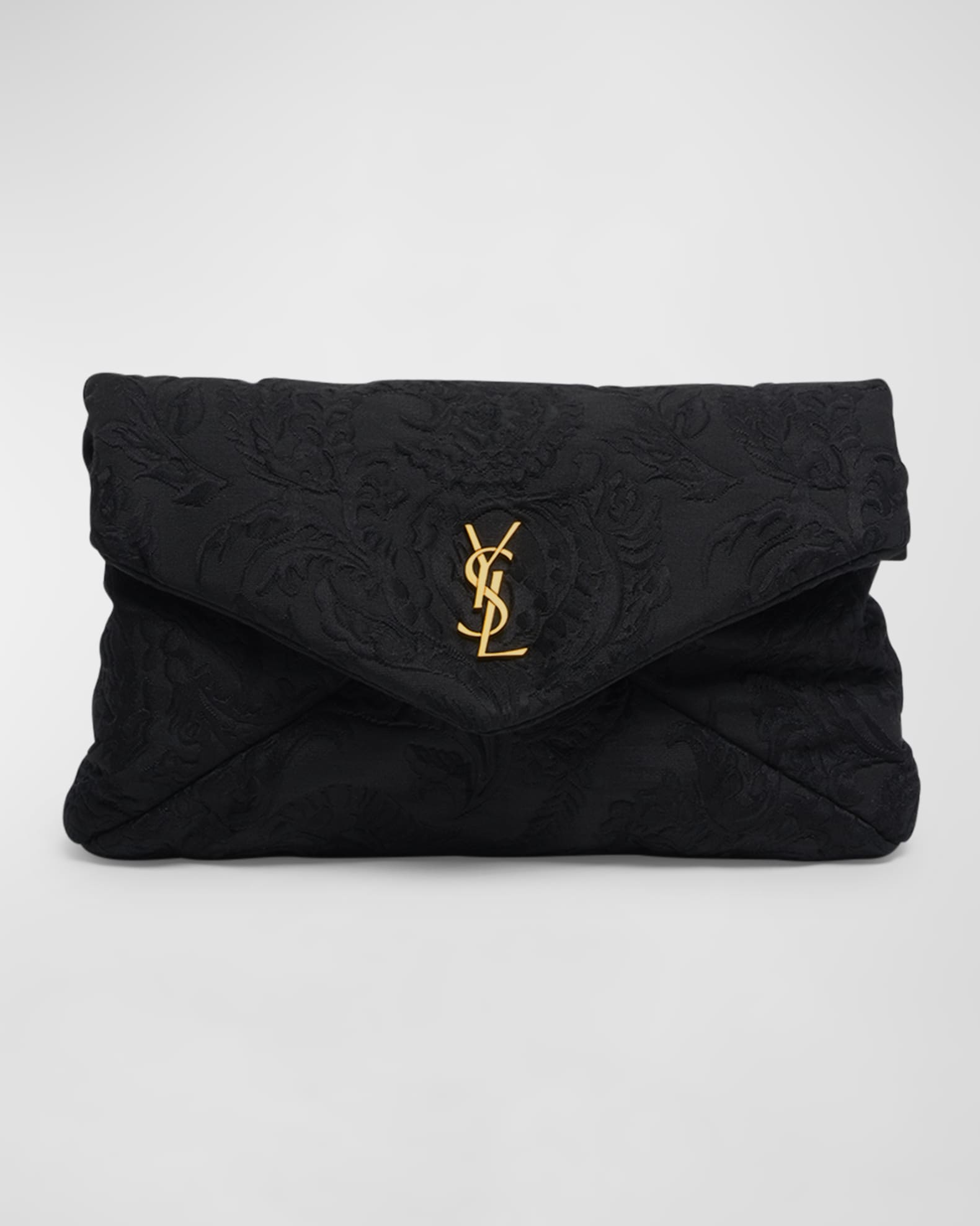 Saint Laurent Large YSL Envelope Pouch in Lace Brocade Wool | Neiman Marcus