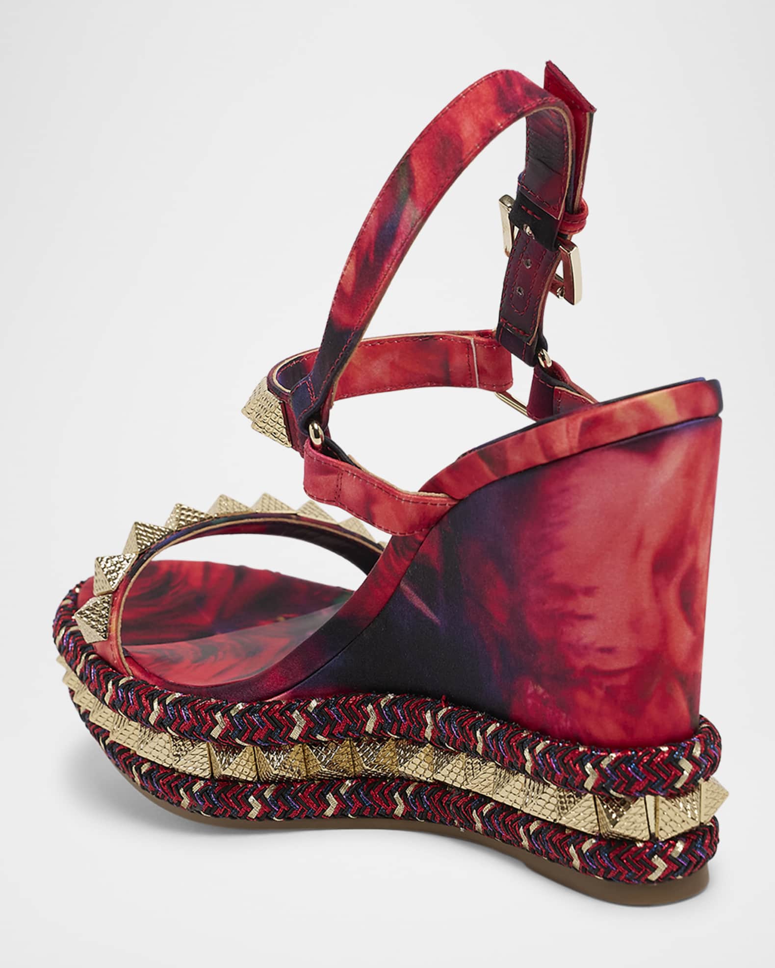 Christian Louboutin Pyraclou Satin Roses Wedge Sandals | Neiman Marcus
