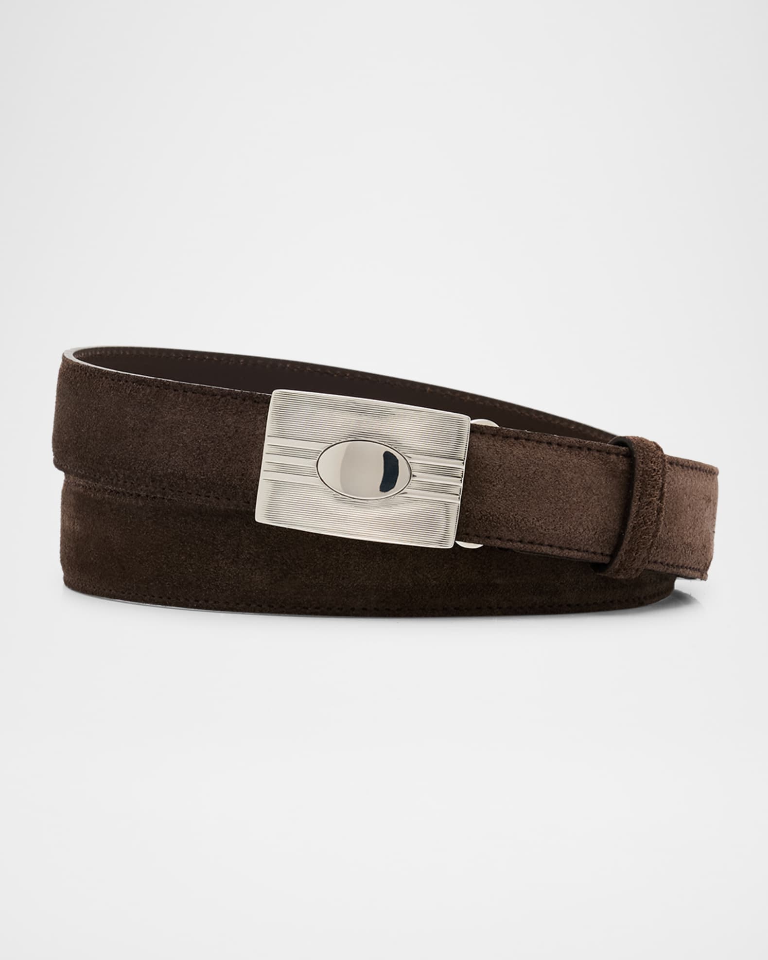 Brunello Cucinelli Men's Suede Rectangle-Buckle Belt | Neiman Marcus