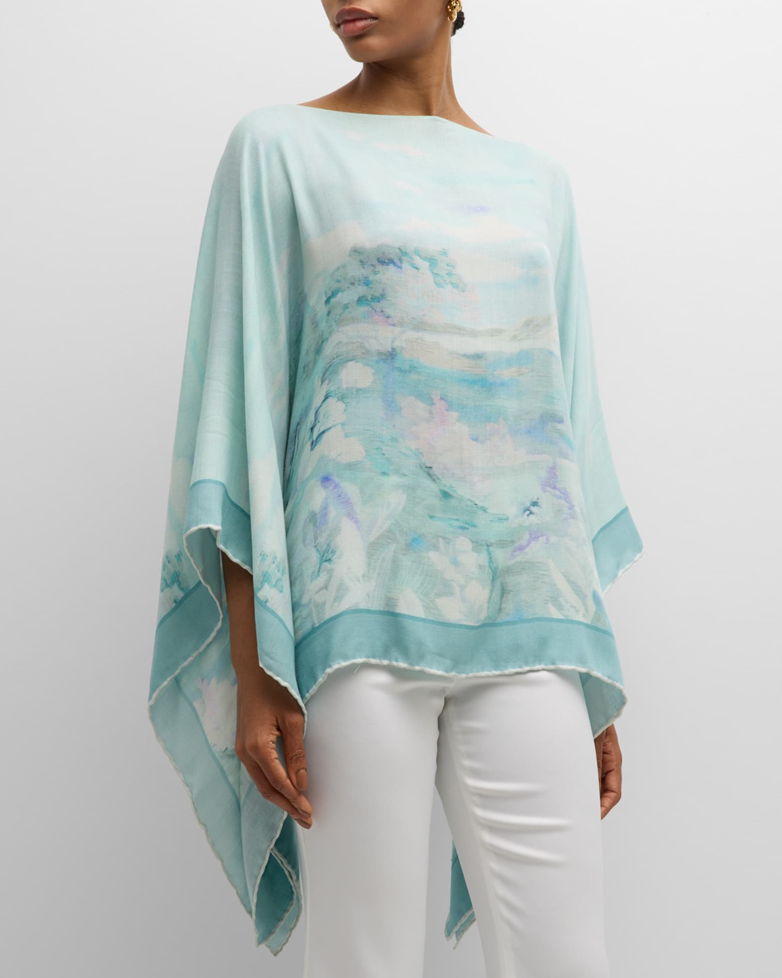 Rani Arabella Eden Cashmere-Blend Printed Poncho | Neiman Marcus