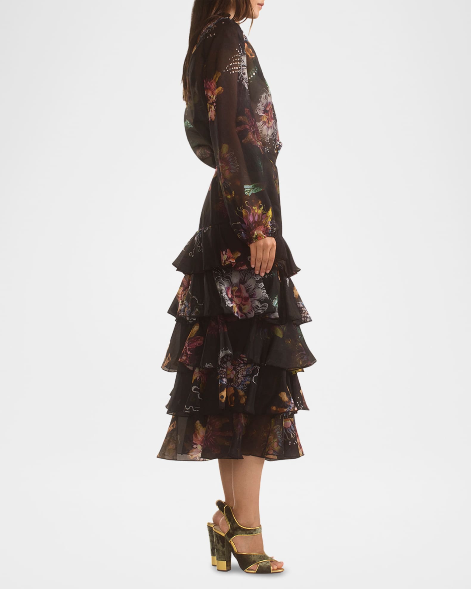 Cynthia Rowley Ruffle Floral-Print Organza Midi Skirt | Neiman Marcus