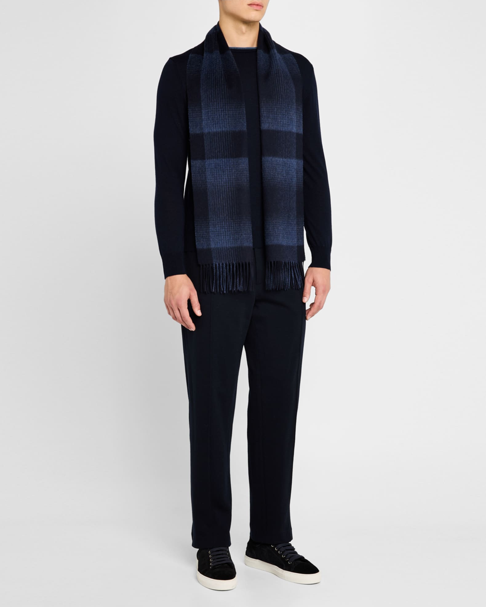 Neiman Marcus Men's Cashmere Ombre Plaid Scarf | Neiman Marcus