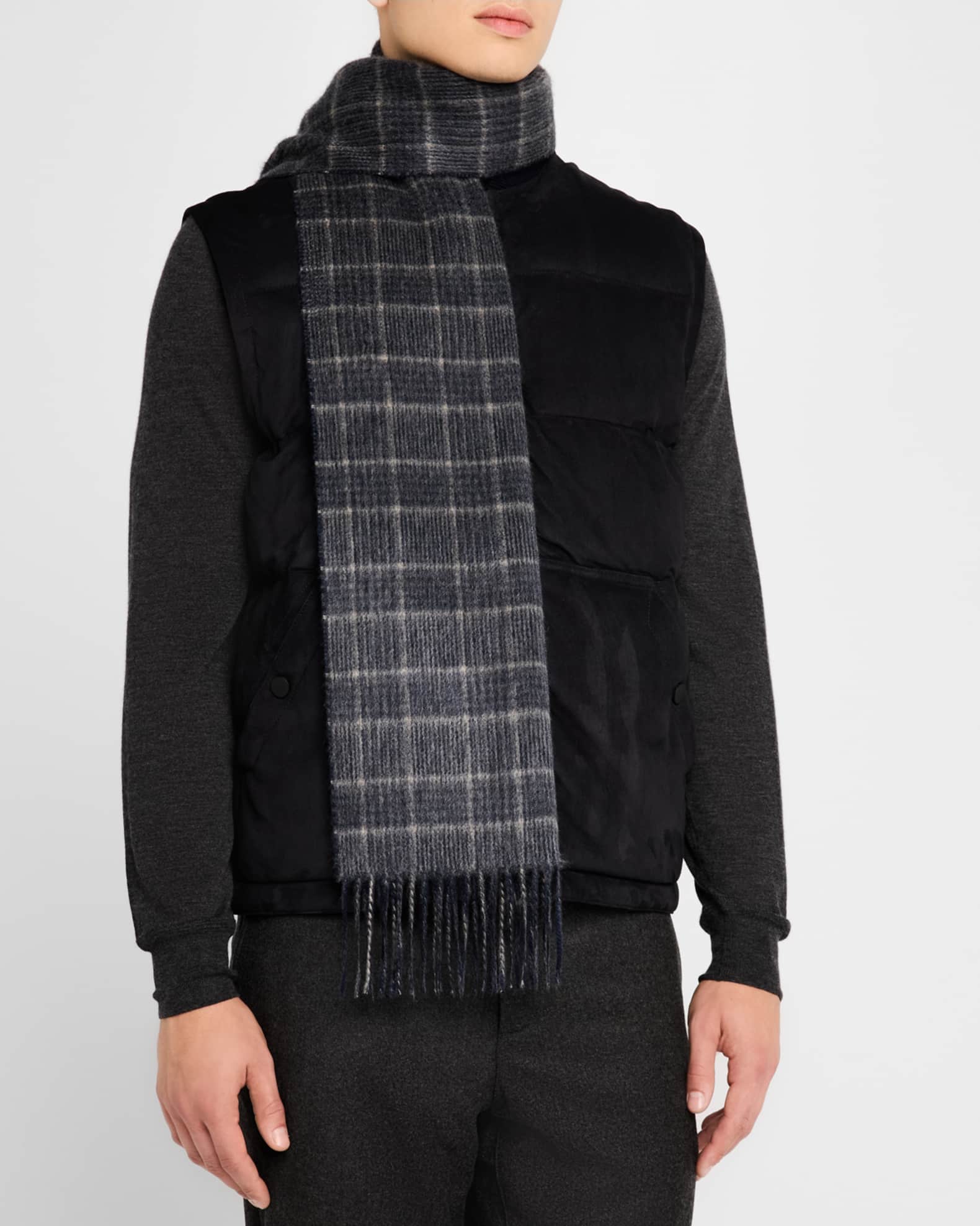 Neiman Marcus Men's Double-Face Cashmere Plaid Scarf | Neiman Marcus