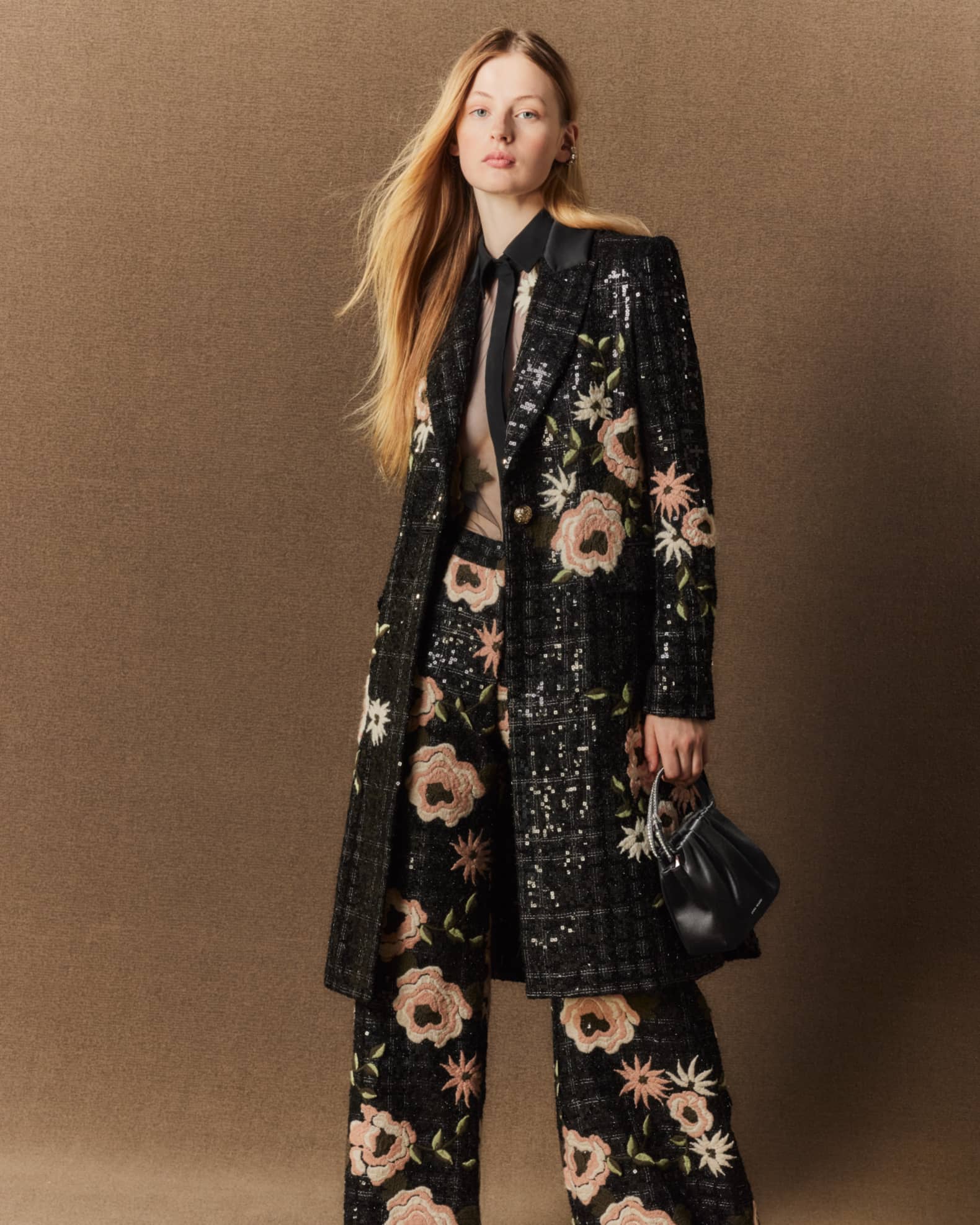 Elie Saab Floral Embroidered Paillette Tweed Coat | Neiman Marcus