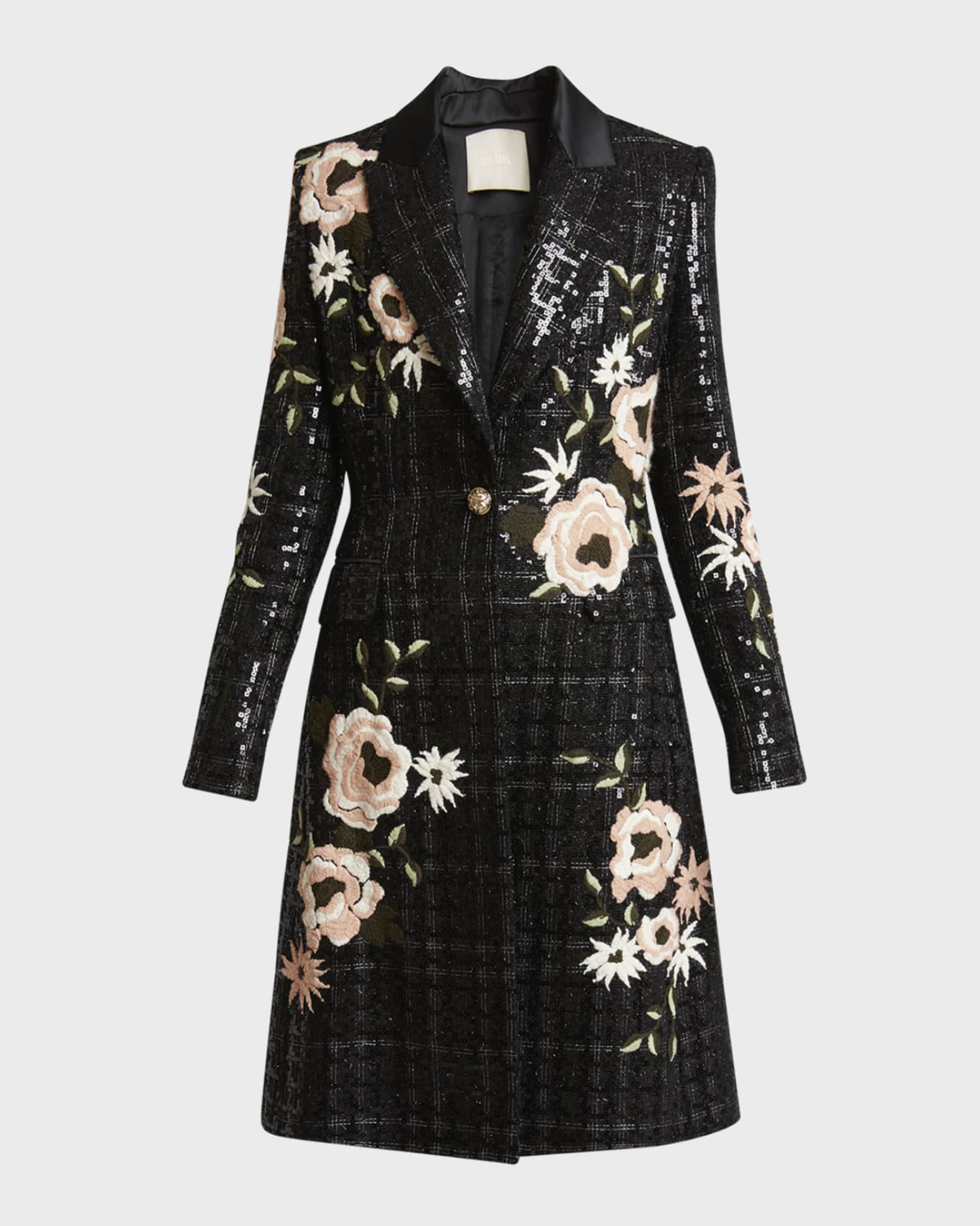 Elie Saab Floral Embroidered Paillette Tweed Coat | Neiman Marcus