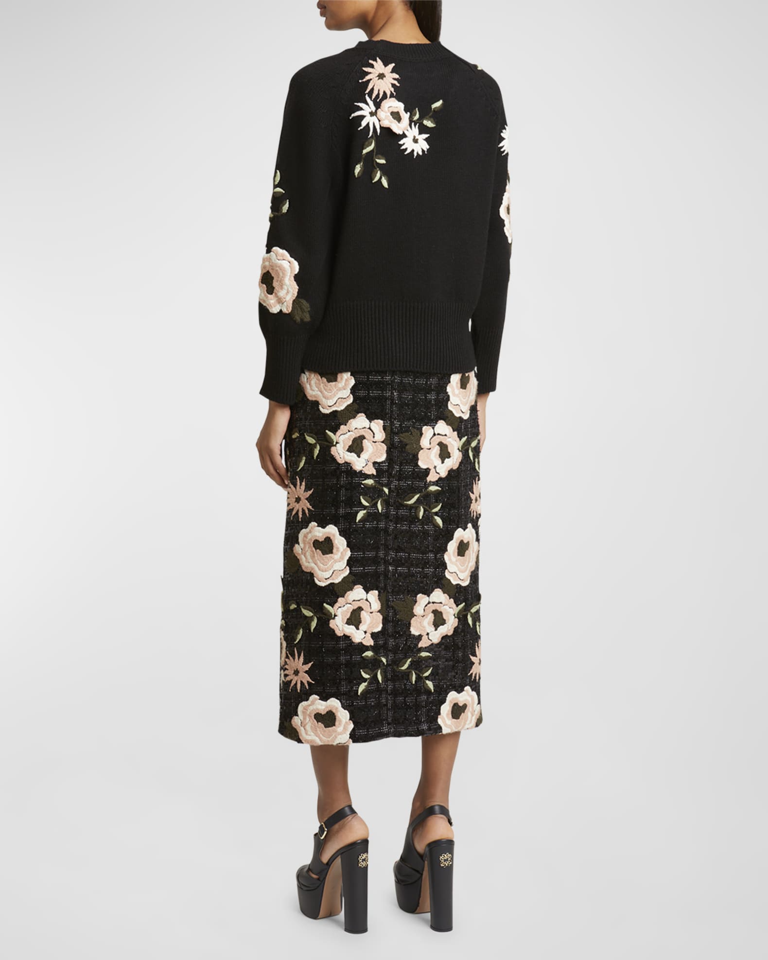 Elie Saab Floral Embroidered Wool Crewneck Sweater | Neiman Marcus