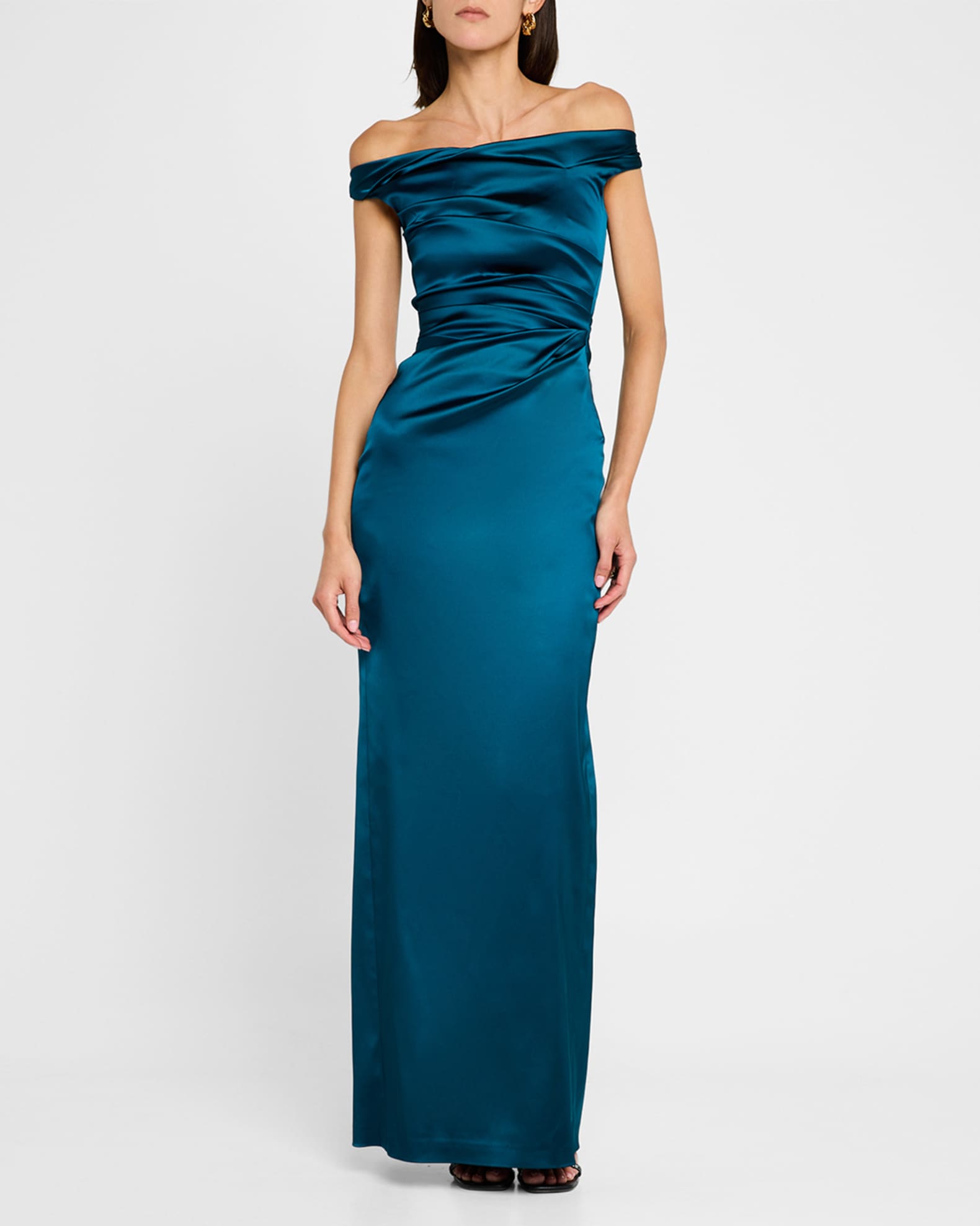 Talbot Runhof Off-The-Shoulder Draped Stretch Satin Duchesse Gown ...