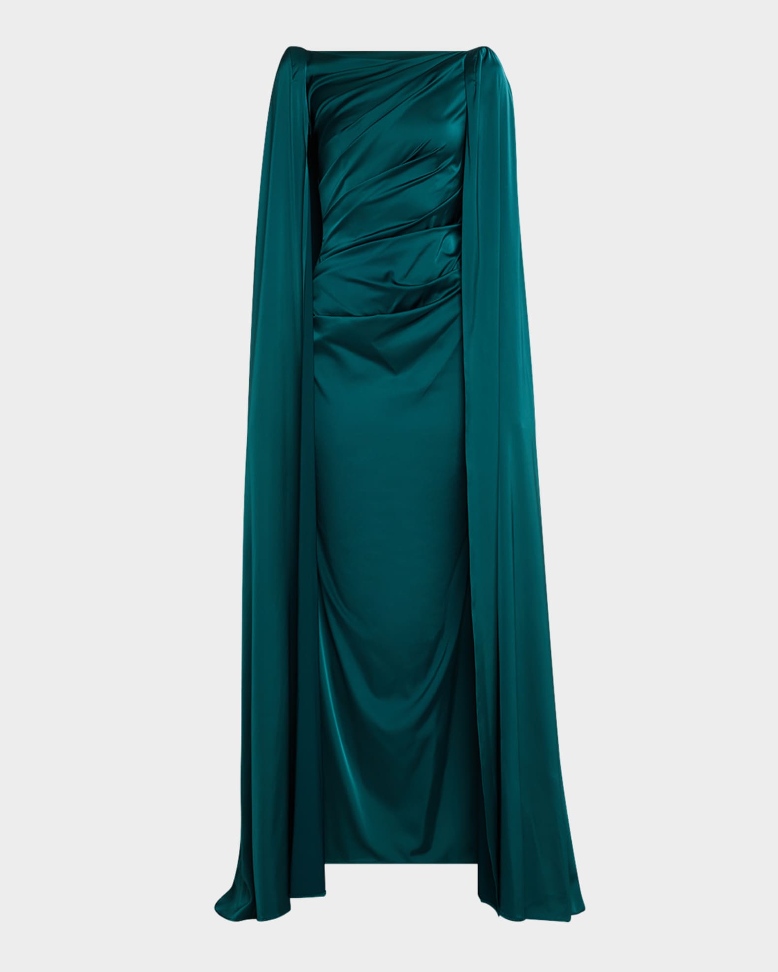 Talbot Runhof Gathered Voile Satin Cape Gown | Neiman Marcus