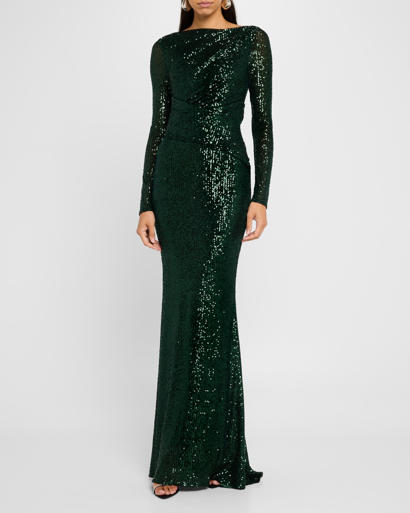 Talbot Runhof Tolga Matrix Micro Sequin Long-Sleeve Gown | Neiman Marcus