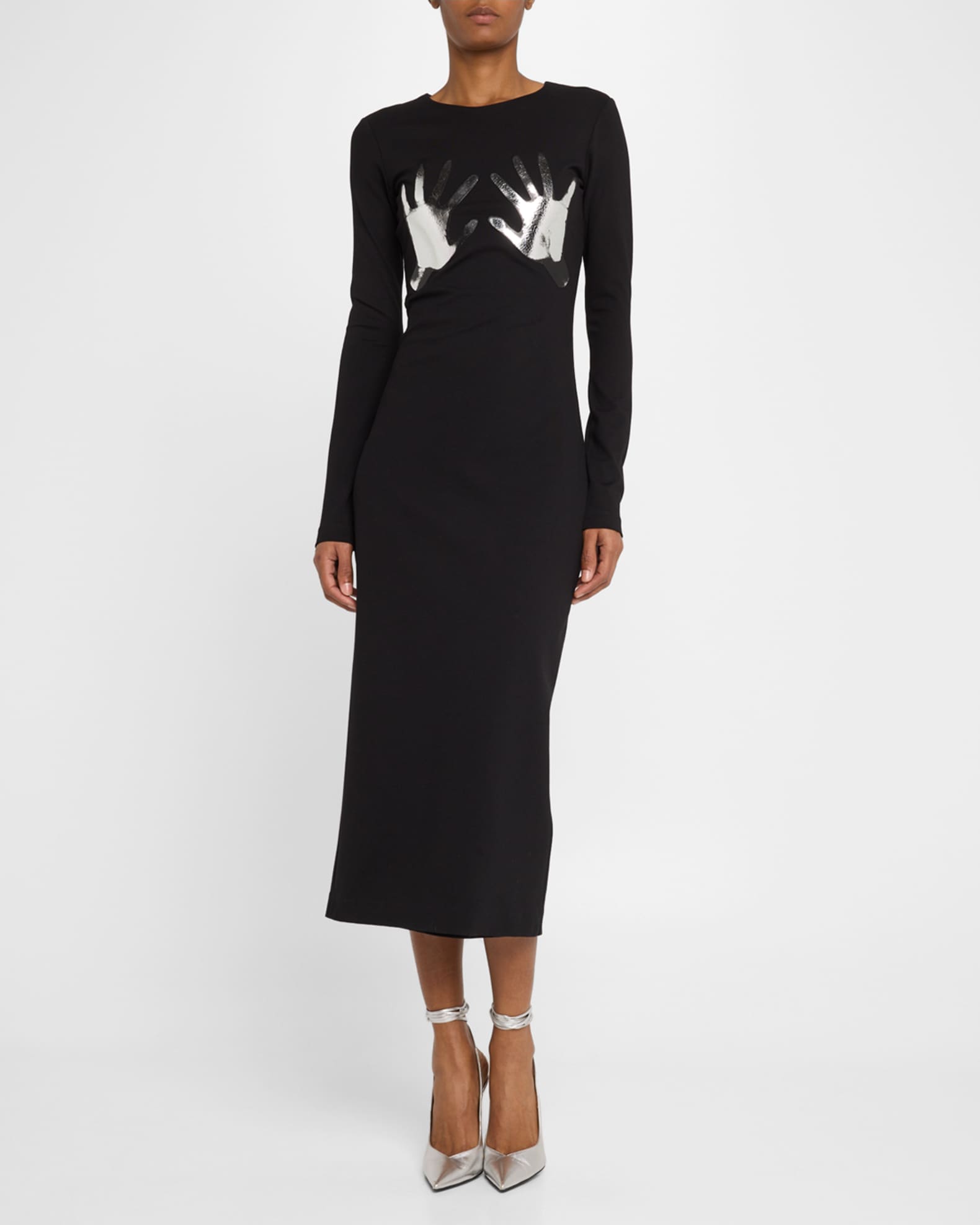 AREA Handprint Body-Con Midi Dress | Neiman Marcus