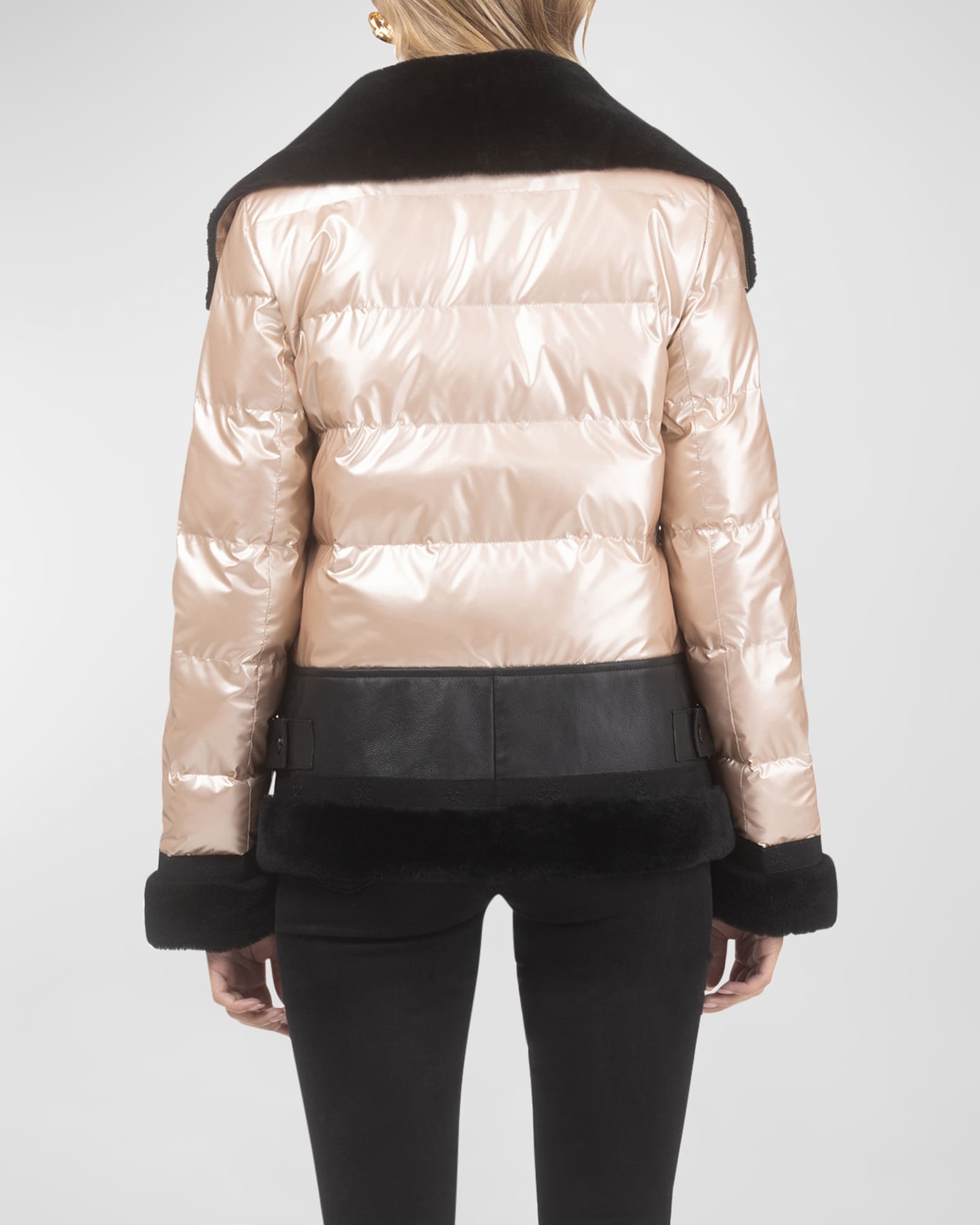 Gorski Shiny Quilted Jacket With Lamb Shearling Trim | Neiman Marcus