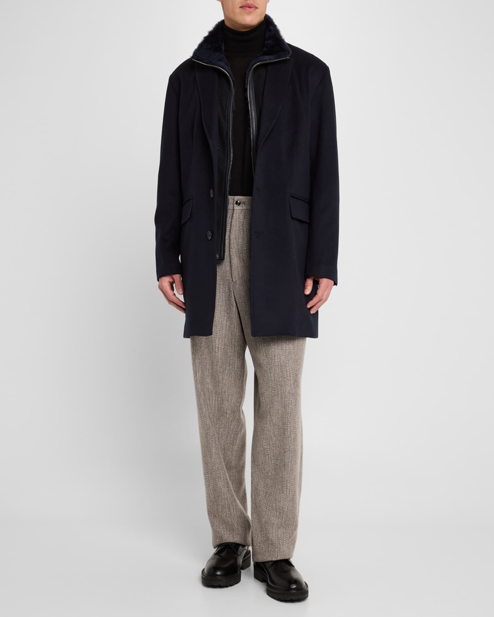 Gorski Men's Loro Wool Short Coat with Merino Shearling Lamb Trim | Neiman Marcus