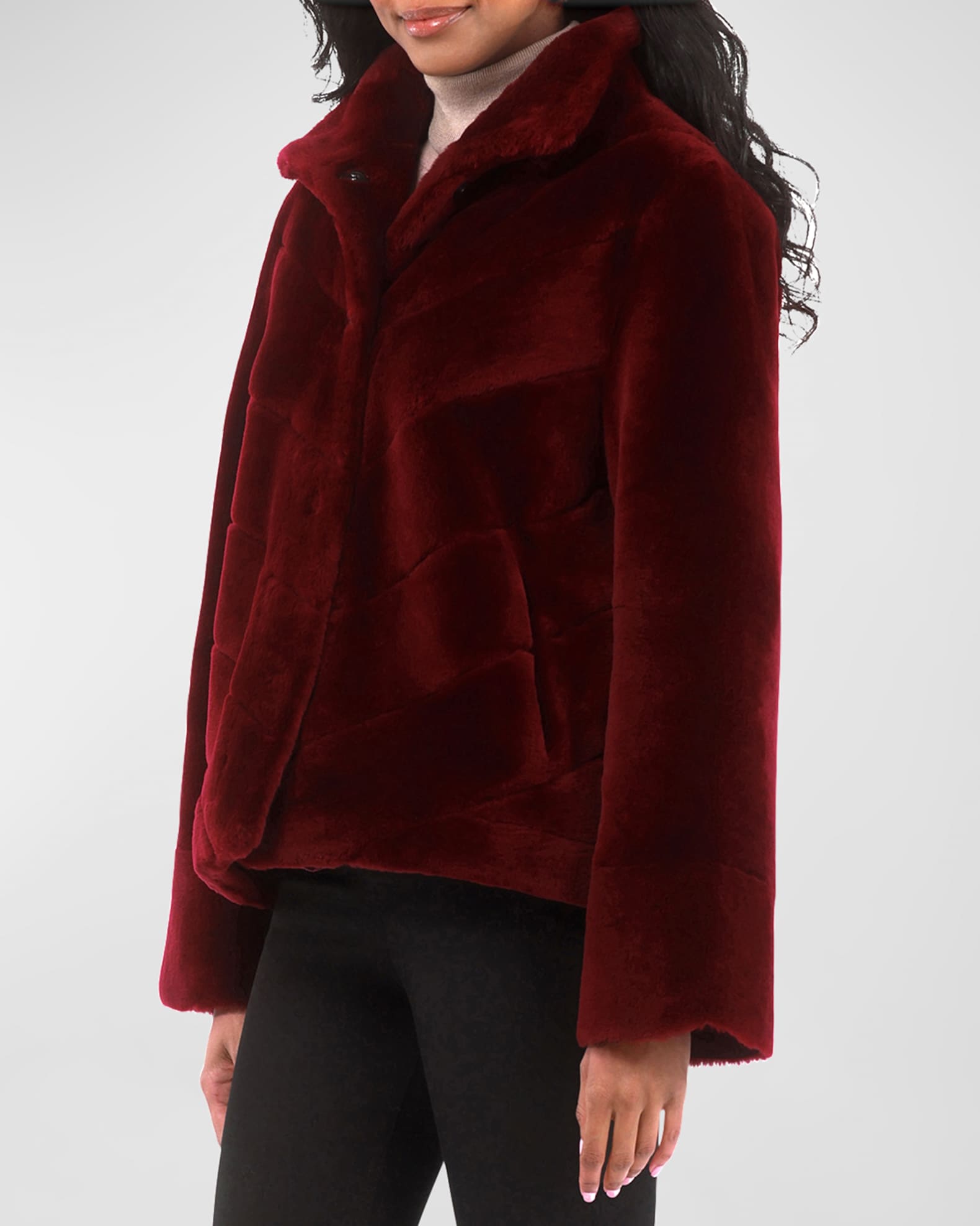 Gorski Reversible Chevron Lamb Shearling Jacket With Horizontal Sleeve ...
