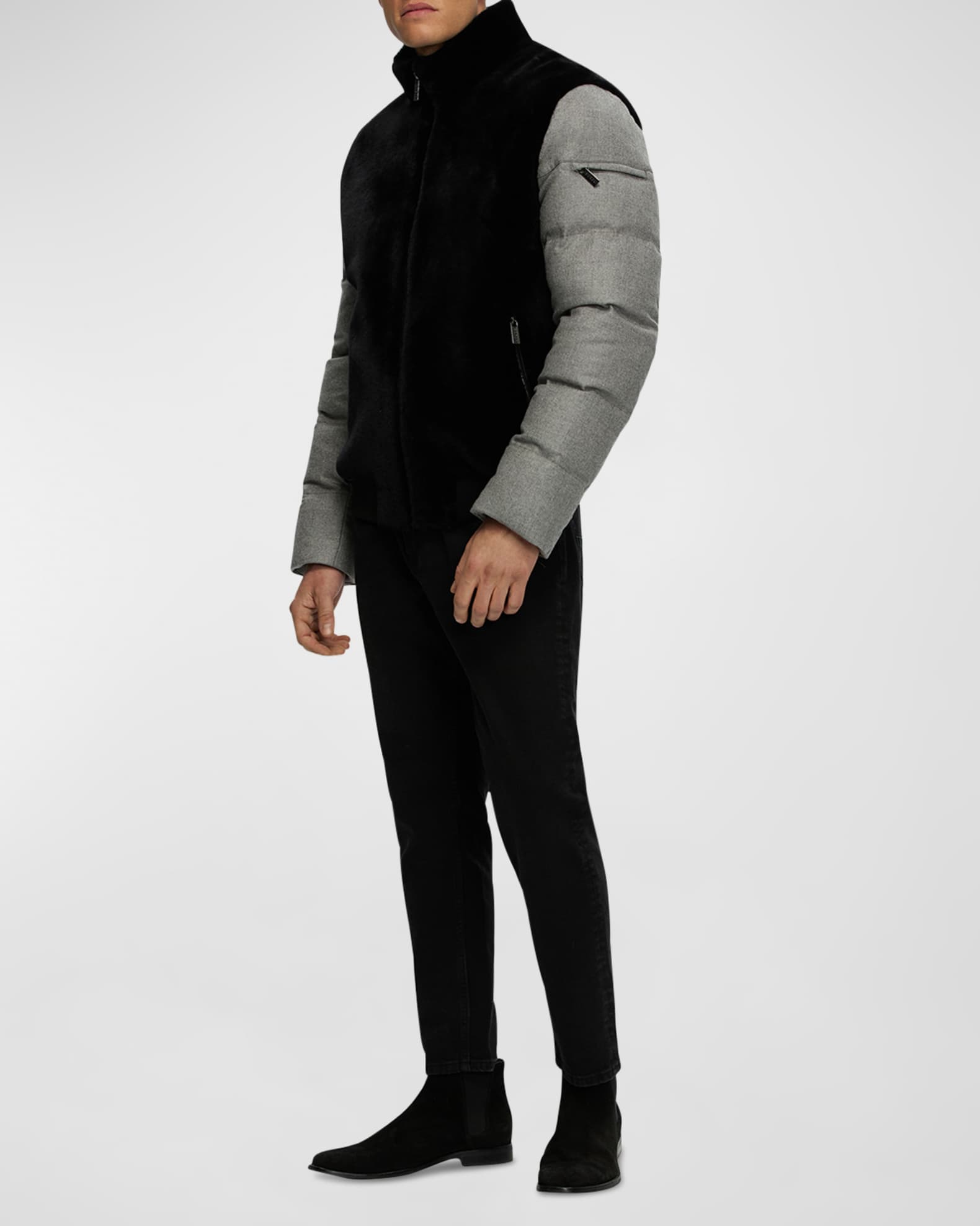 Gorski Men's Mixed-Media Lamb Shearling Quilted Bomber Jacket | Neiman ...