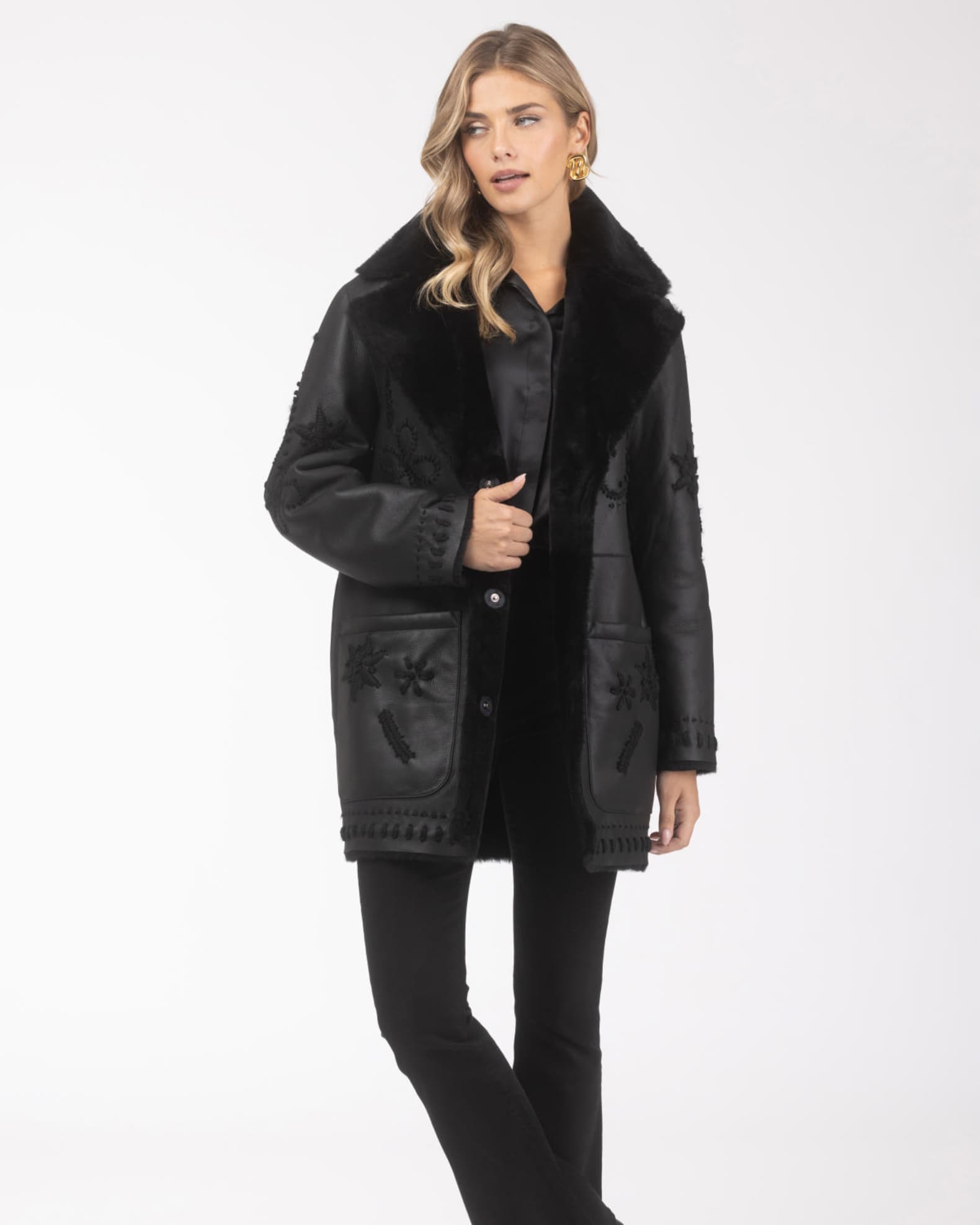 Gorski Embroidered Lamb Shearling Wrap Jacket | Neiman Marcus