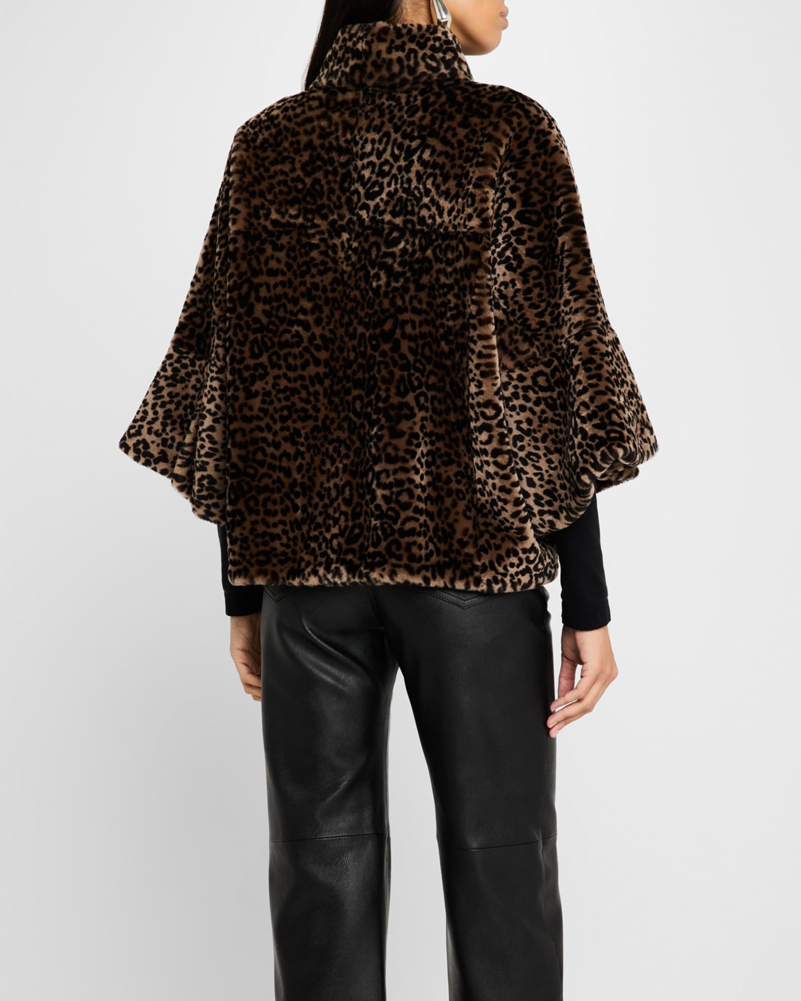 Gorski Leopard-Print Shearling Lamb Zip Jacket With Cropped Sleeves ...