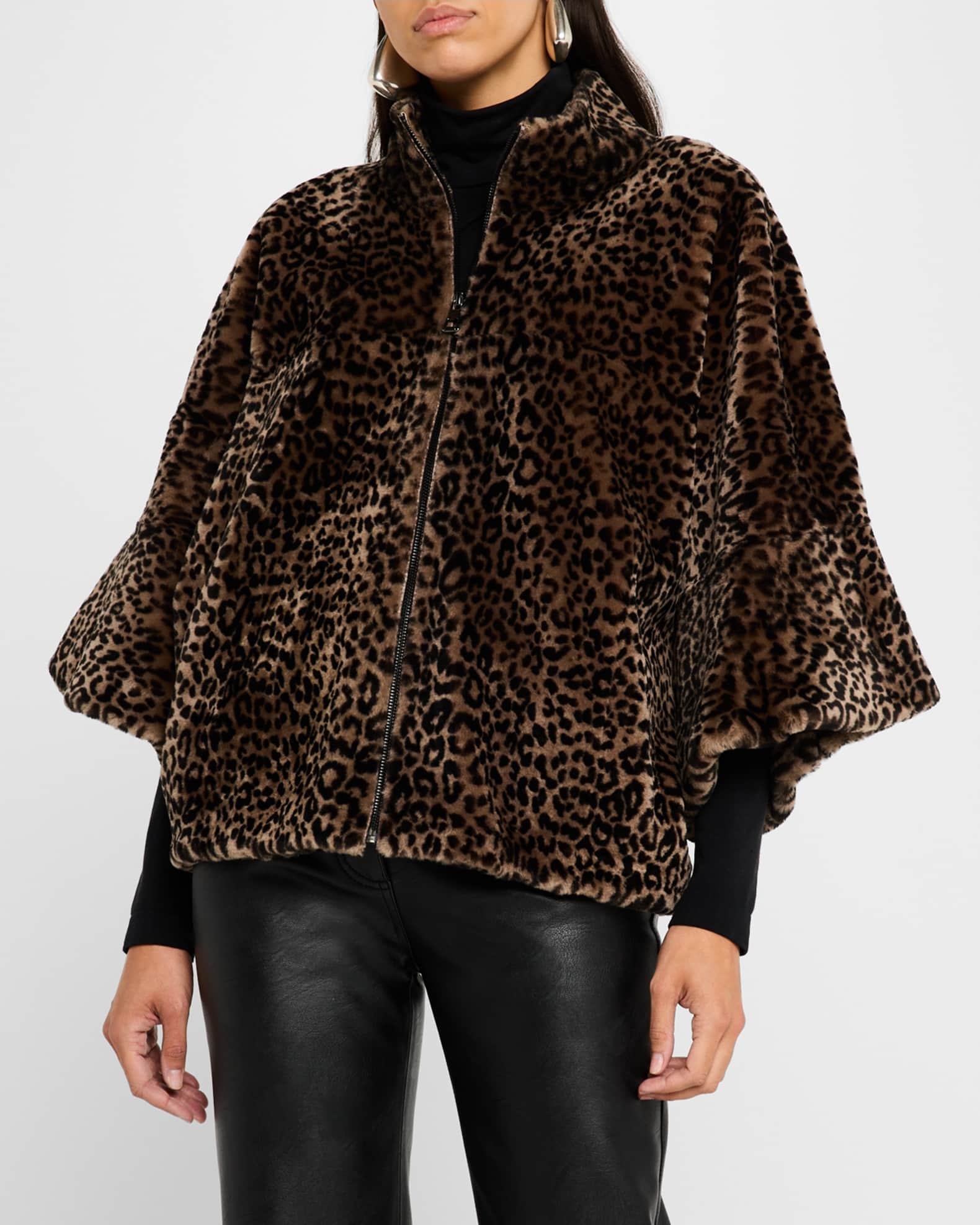 Gorski Leopard-Print Shearling Lamb Zip Jacket With Cropped Sleeves ...