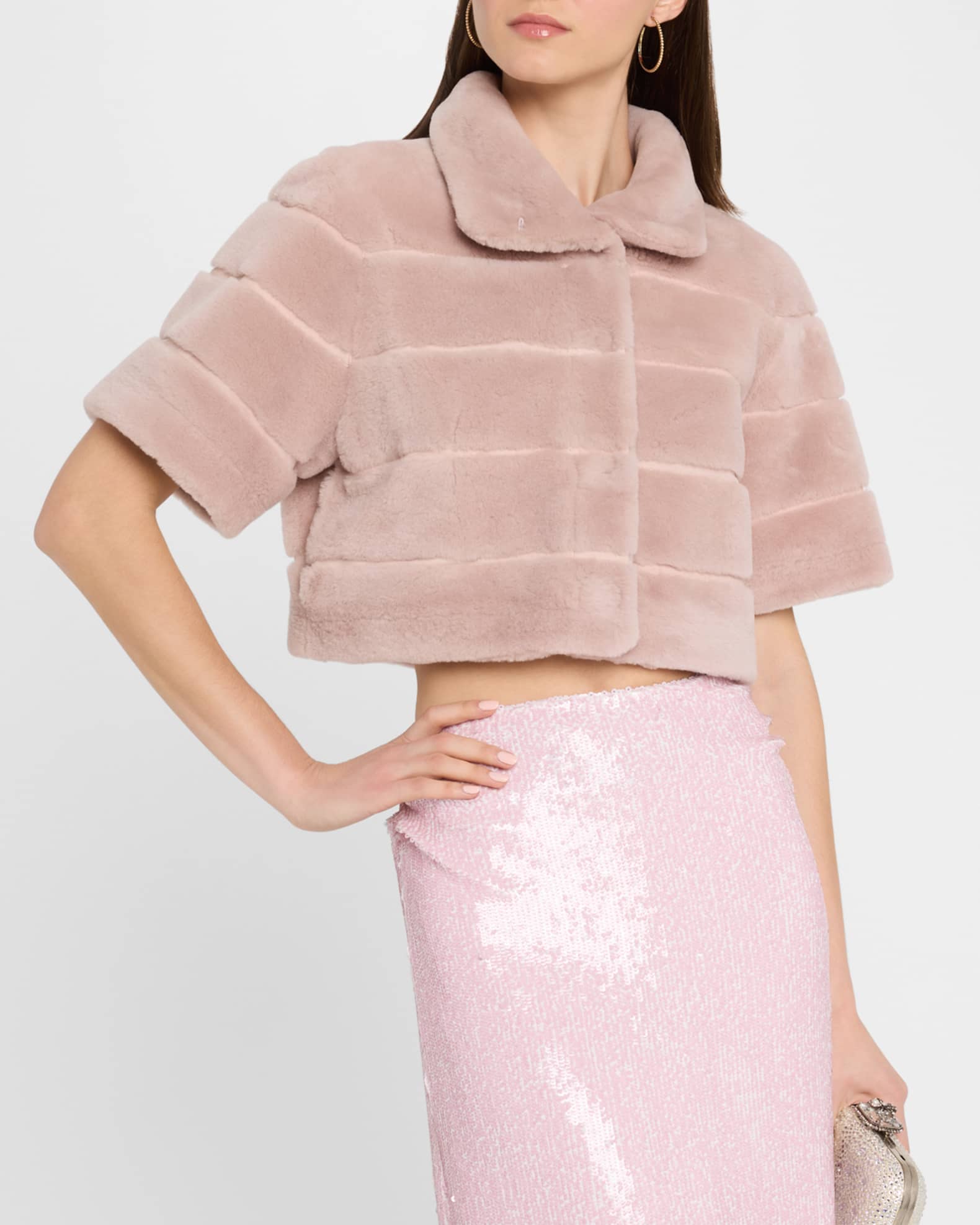 Gorski Reversible Lamb Shearling Bolero Jacket With Cropped Sleeves ...