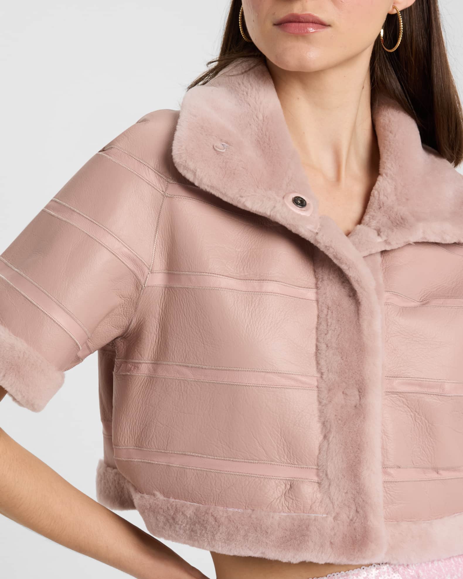 Gorski Reversible Lamb Shearling Bolero Jacket With Cropped Sleeves | Neiman Marcus