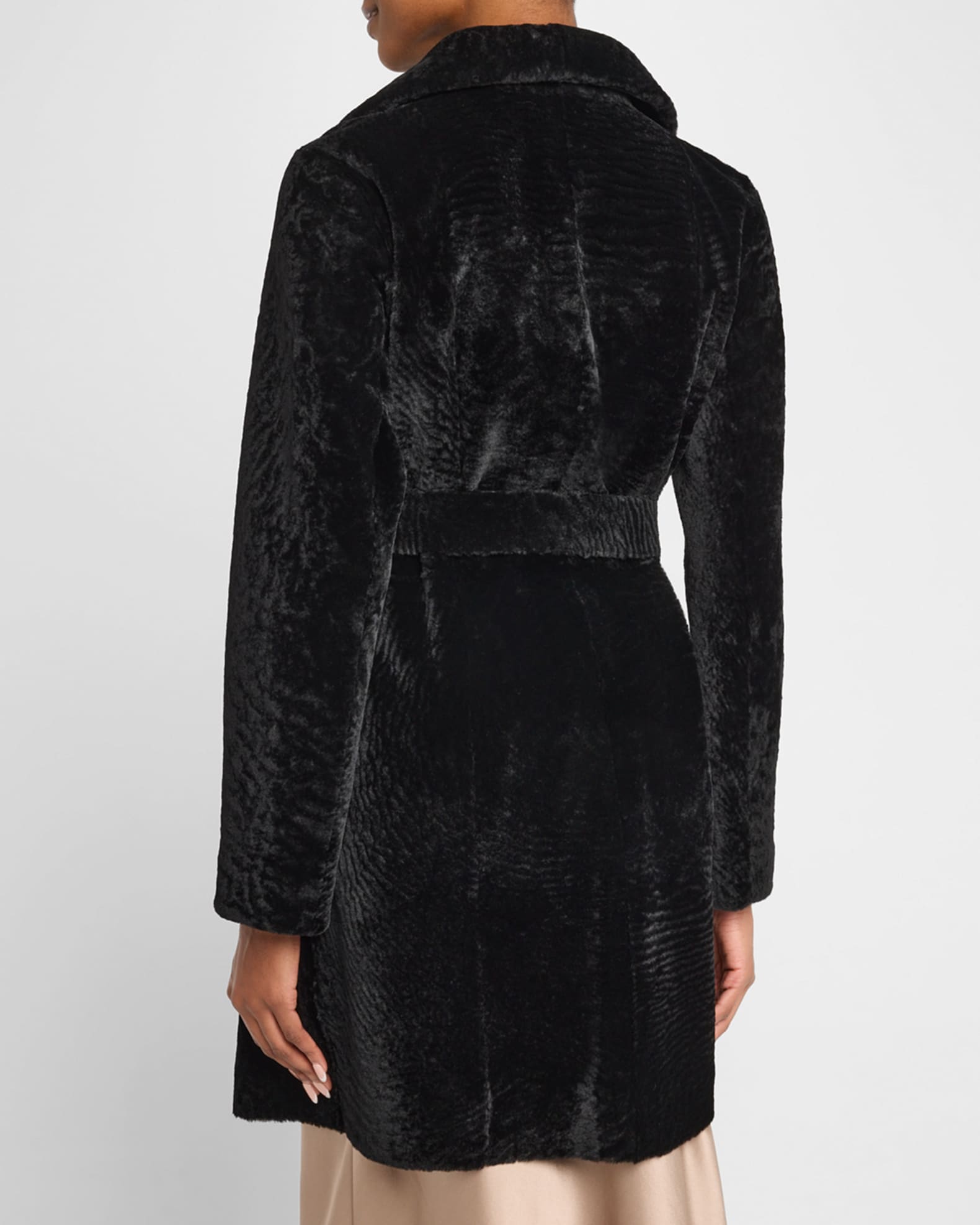 Gorski Textured Lamb Shearling Reversible Stroller Coat With Belt ...