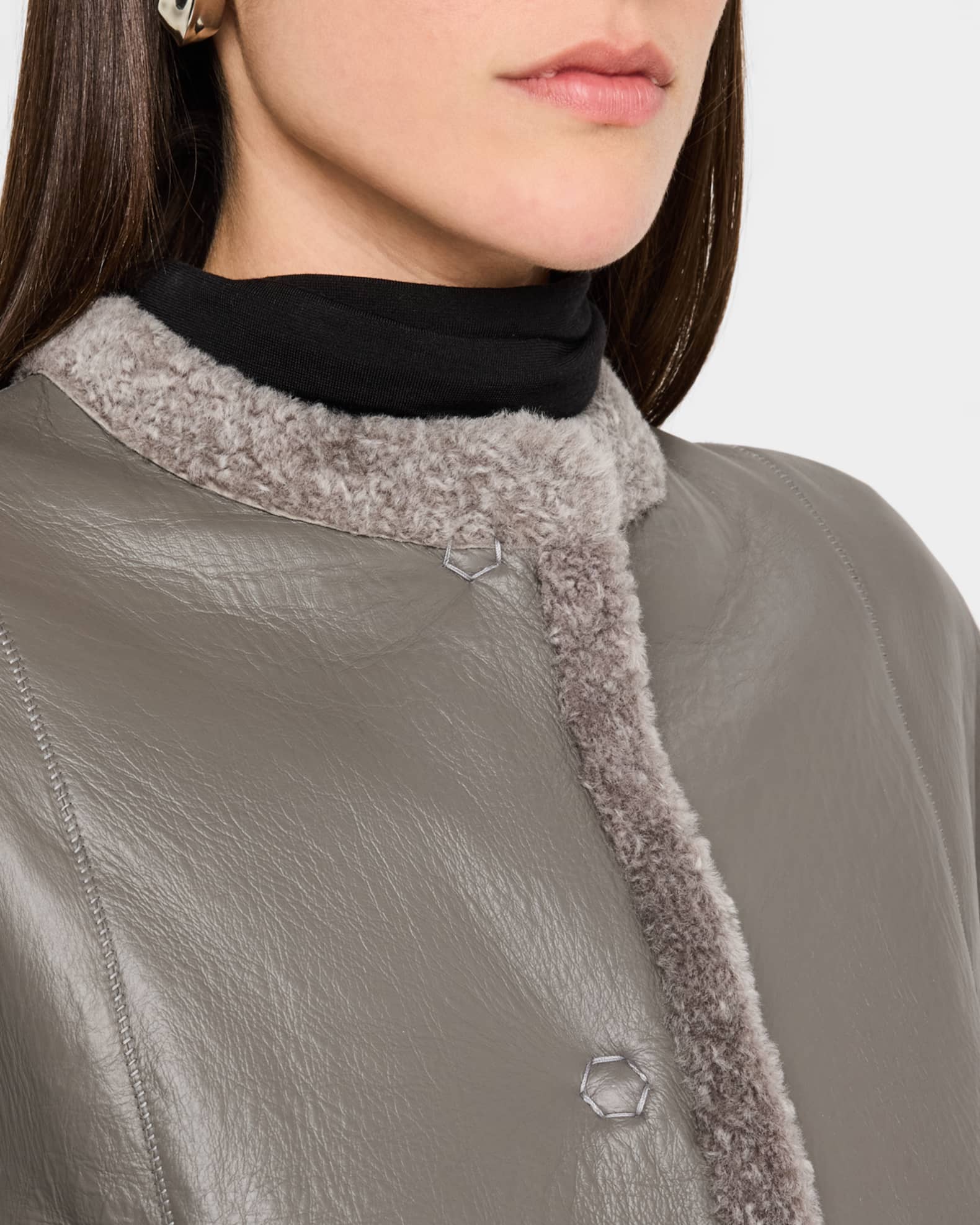 Gorski Reversible Collarless Shearling Lamb Jacket | Neiman Marcus